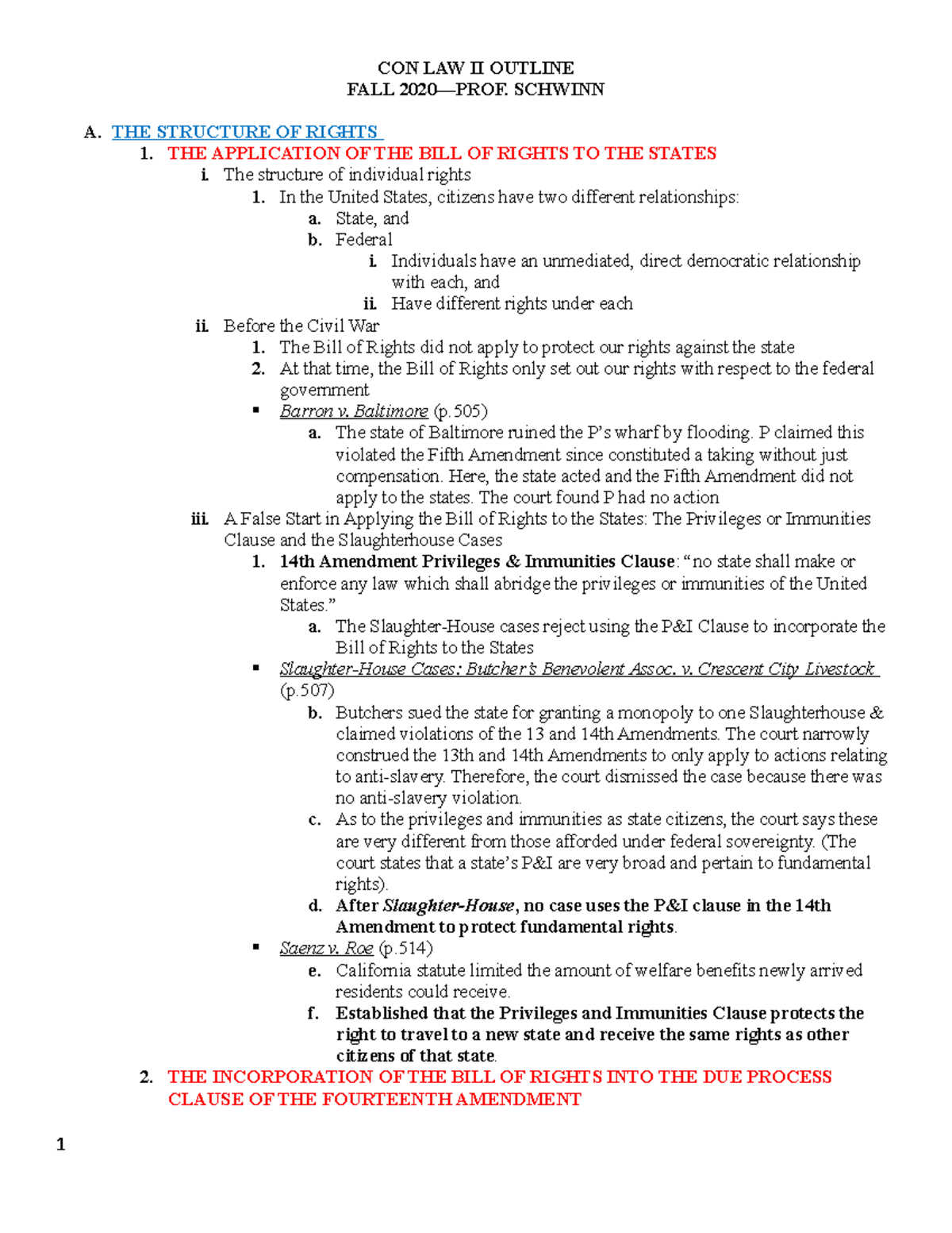 Con Law II Outline - From 2020 - CON LAW II OUTLINE FALL 2020—PROF ...