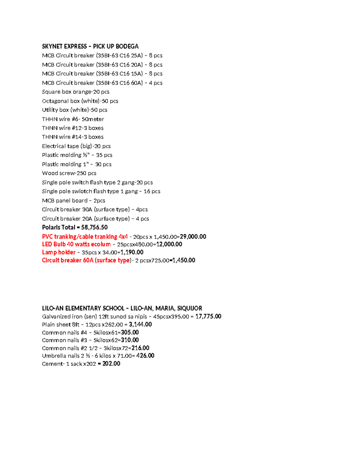 PVC tranking - SKYNET EXPRESS – PICK UP BODEGA MCB Circuit breaker ...