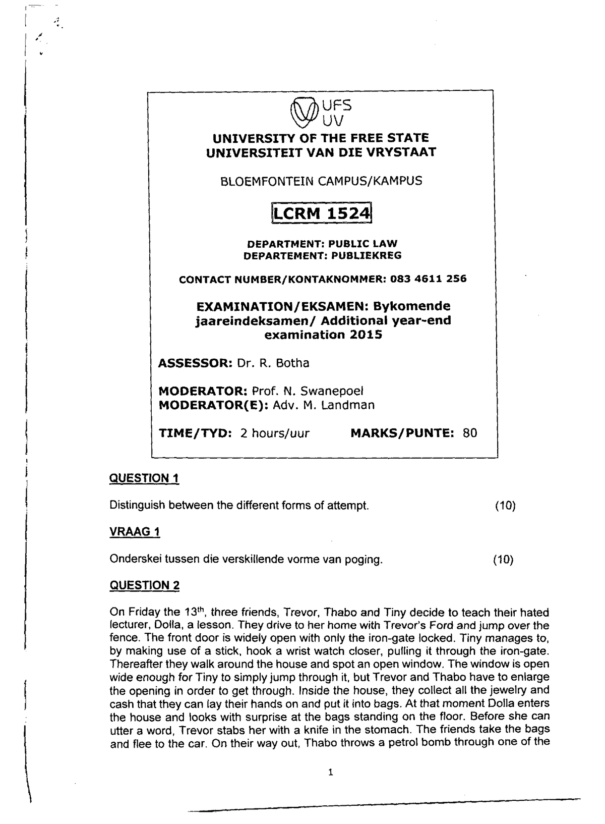 301Z06P 000P30ENL000B0V - UFS UV UNIVERSITY OF THE FREE STATE ...