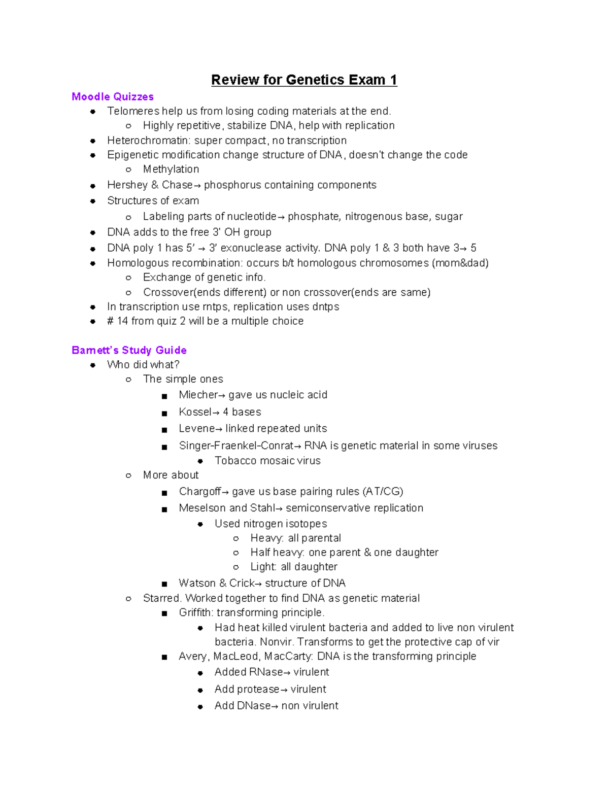 Genetics exam 1 review - EASY - Review for Genetics Exam 1 Moodle ...