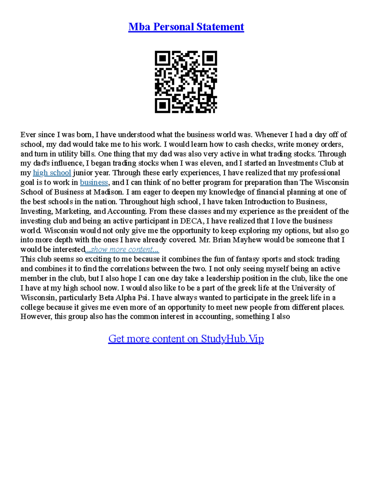 Sample Mba Essay - Mba Personal Statement Ever since I was born, I have ...