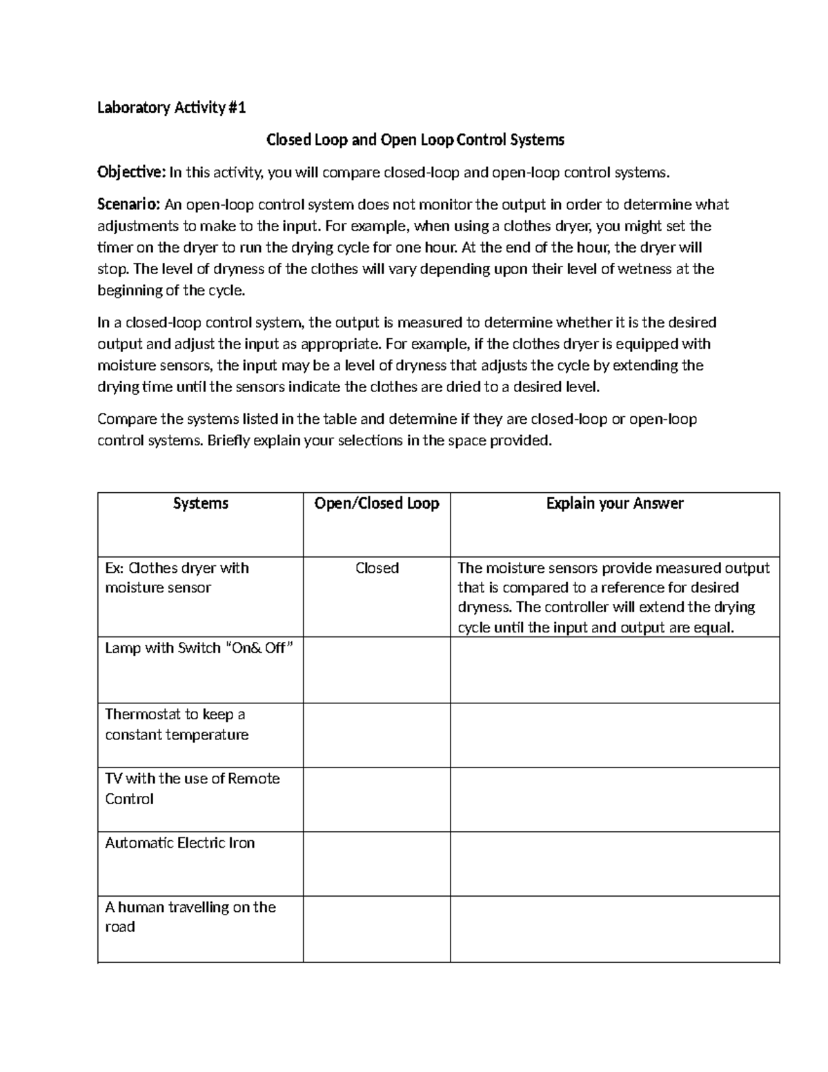 Laboratory-Activity-1 - Laboratory Activity # Closed Loop and Open Loop ...