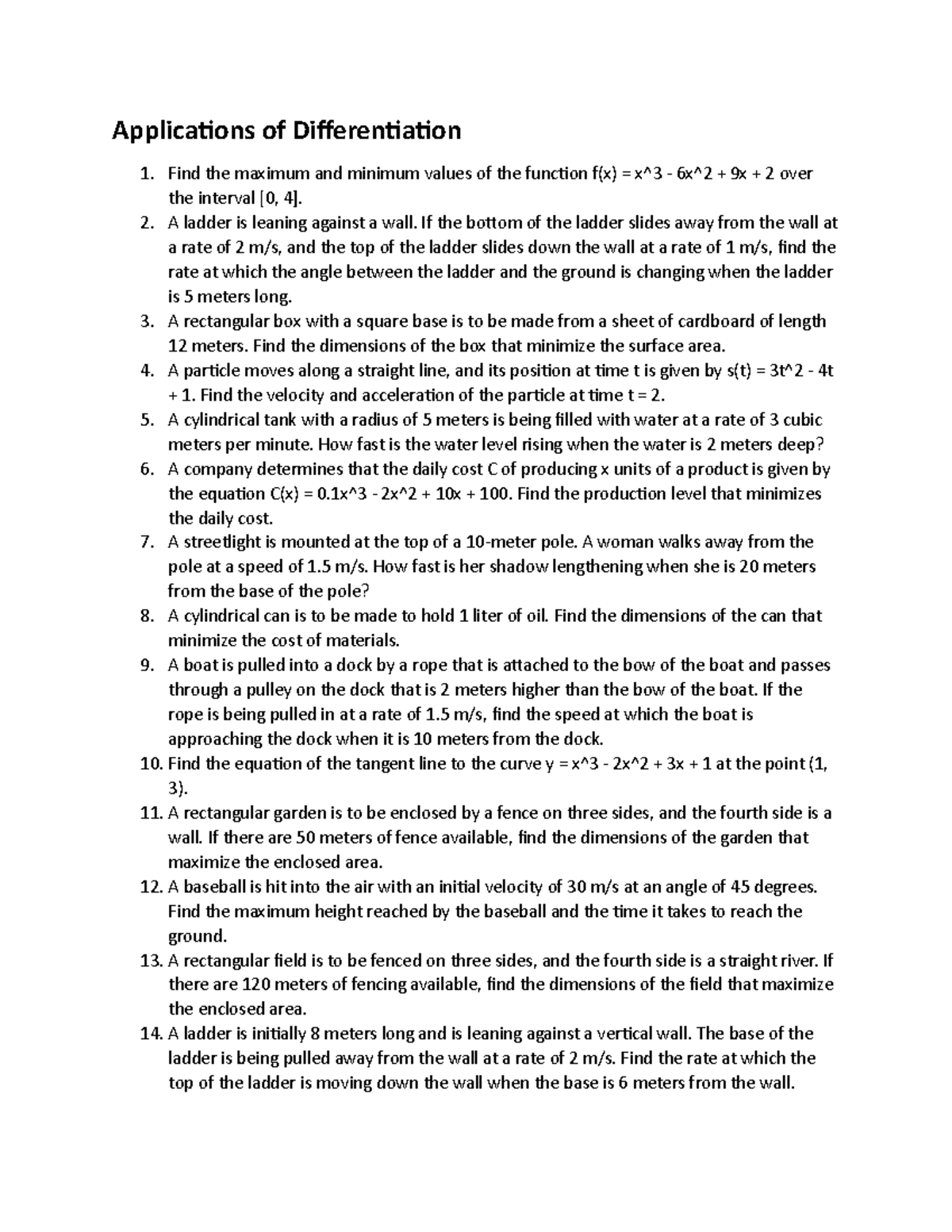 Applications of Differentiation - Applications of Differentiation Find ...