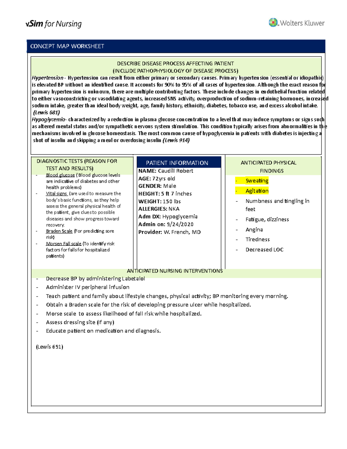 Case study 1 worksheet - CONCEPT MAP WORKSHEET DESCRIBE DISEASE PROCESS ...