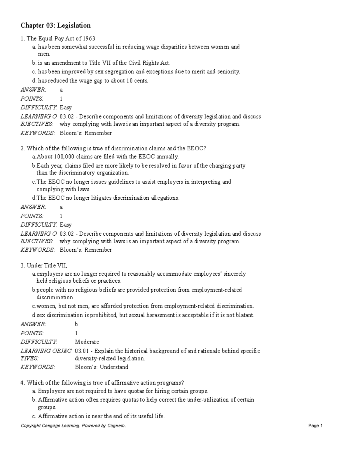 Chapter 03 Legislation - Chapter 03: Legislation The Equal Pay Act of ...