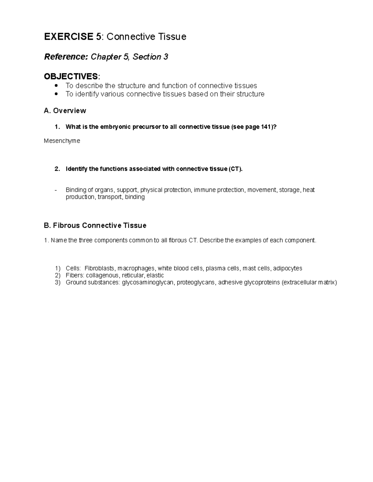 Exercise 5 - Connective Tissue (Repaired) - EXERCISE 5 : Connective ...