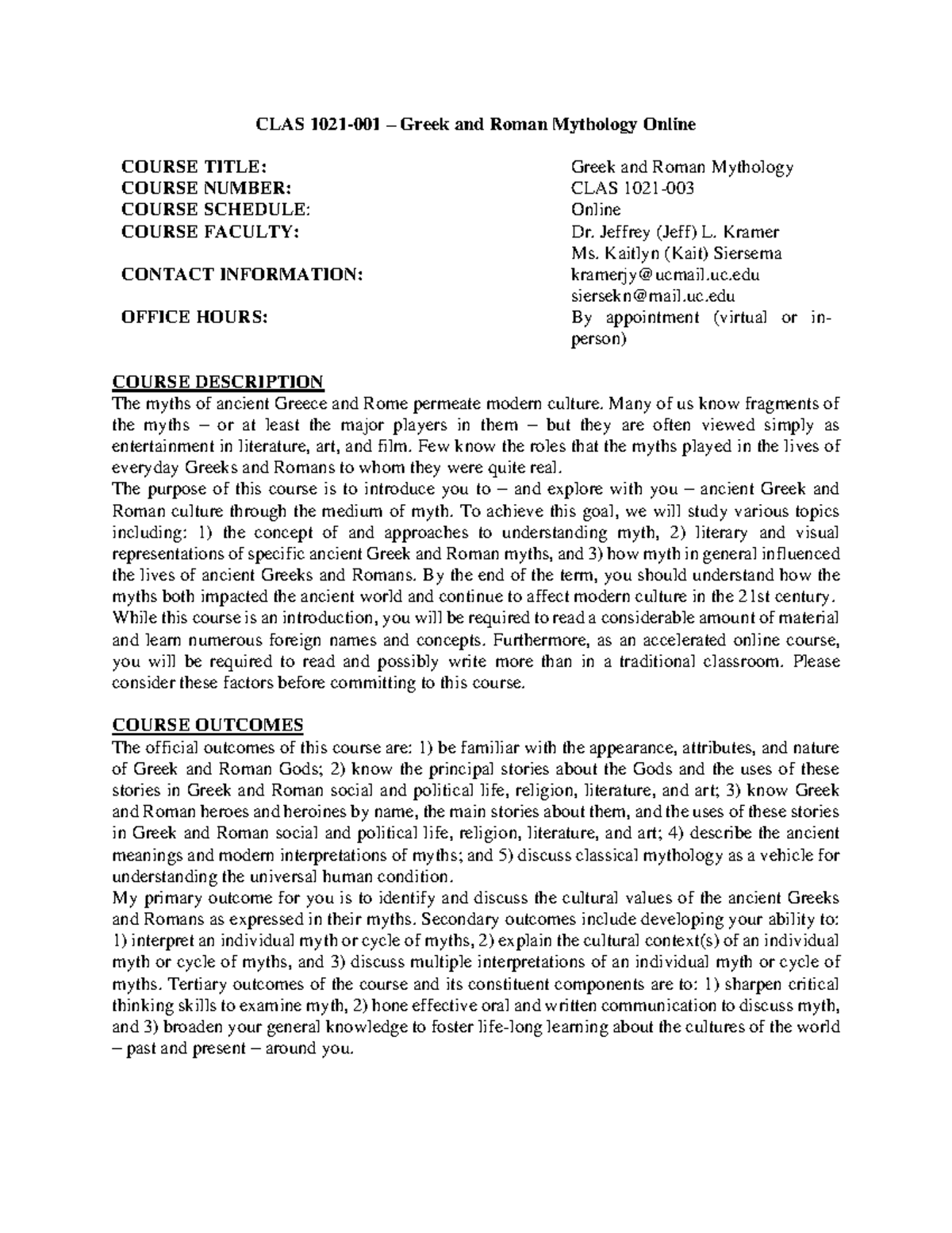 Classical Mythology Online Syllabus Fall 2022 - CLAS 1021-001 – Greek ...