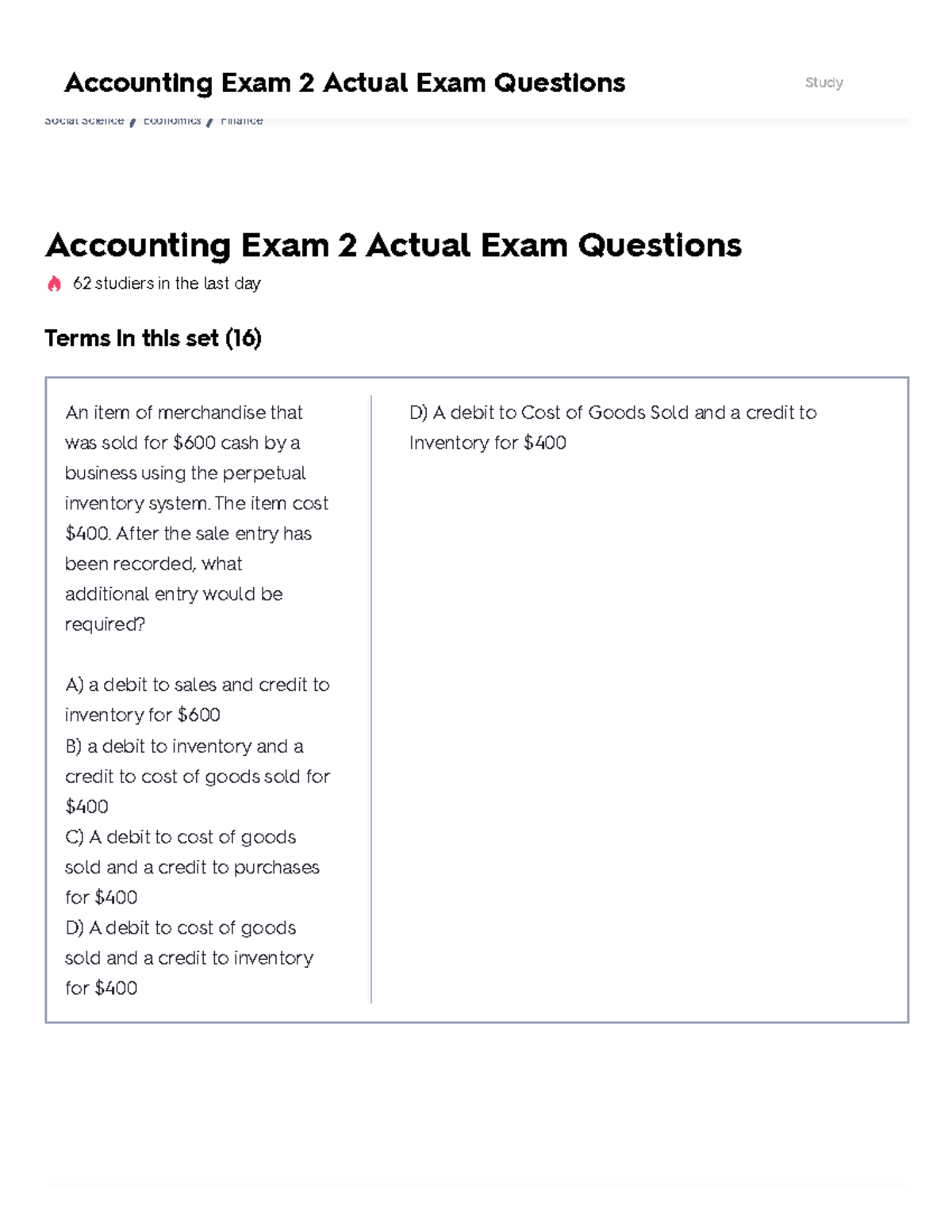Exam #2 Question/Answer Study Guide - Upgrade Accounting Exam 2 Actual ...