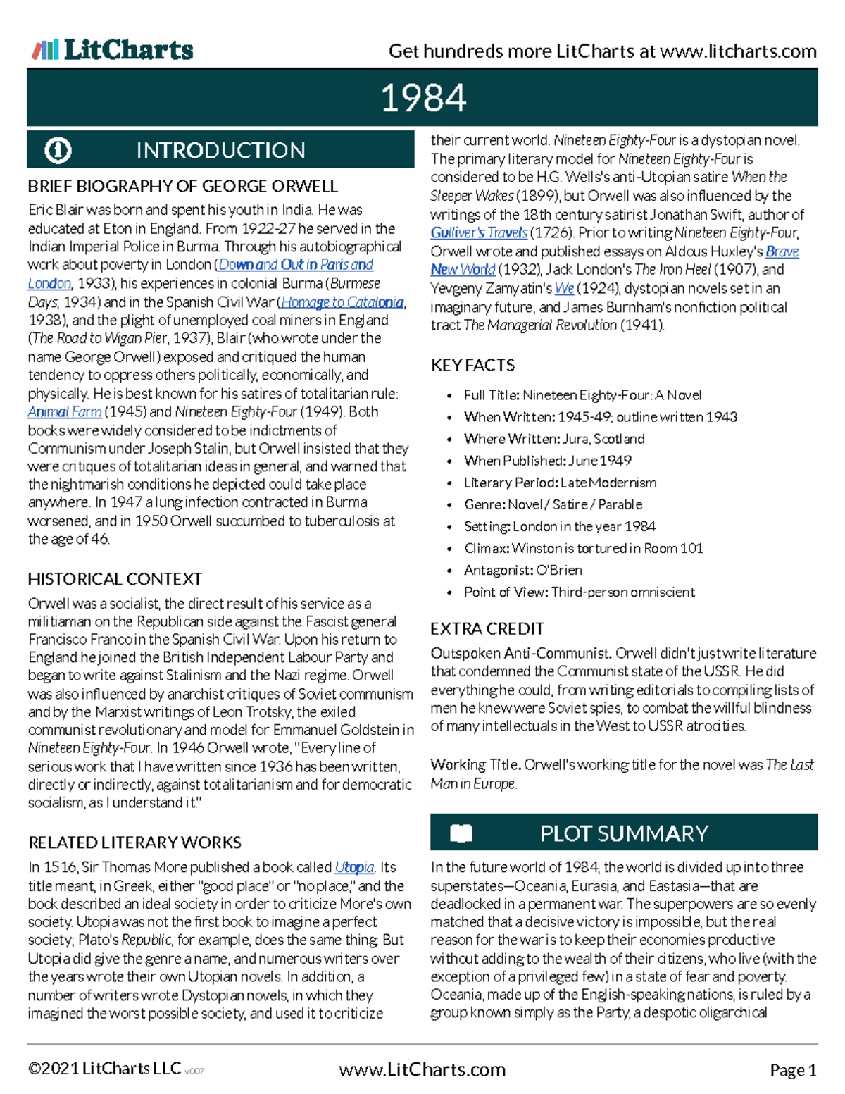 1984-Lit Chart - Selection of notes for the 1984 topic of HSC - 1984 ...