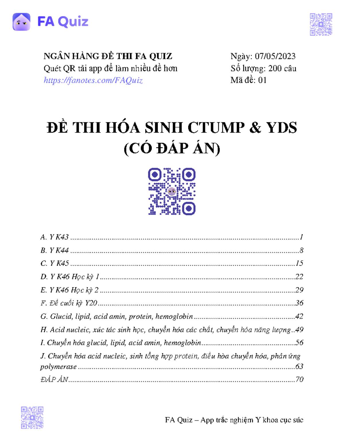 FA Quiz - Hóa Sinh Ctump & YDS - FA Quiz – App trắc nghiệm Y khoa cục ...