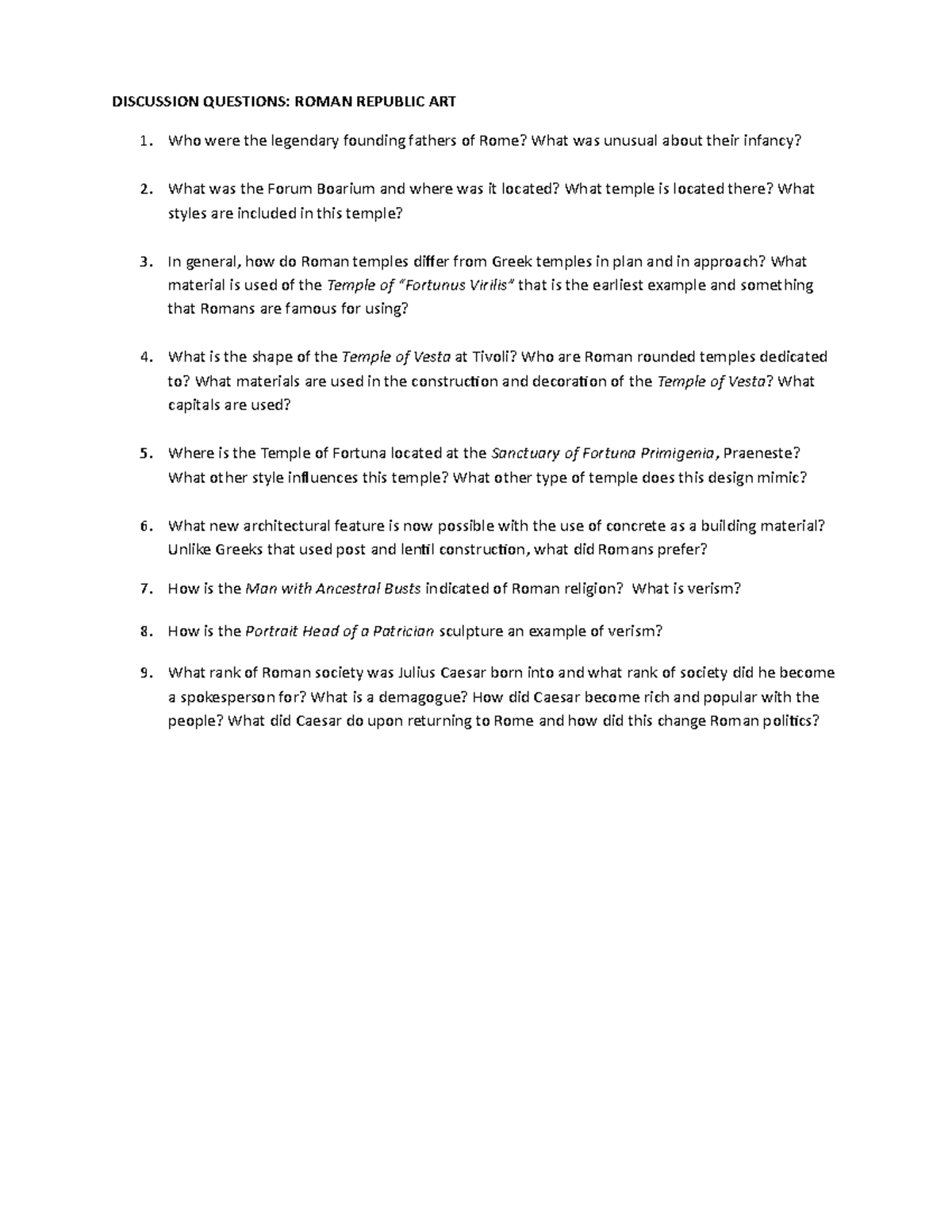 Module 17 Roman Republic Art Questions - DISCUSSION QUESTIONS: ROMAN ...