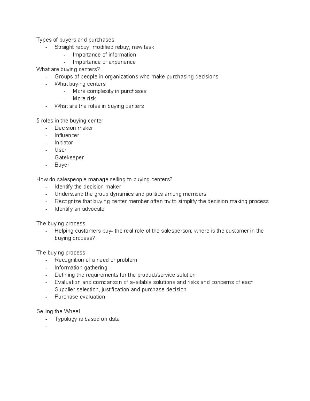 2/14/24 lecture - Types of buyers and purchases - Straight rebuy ...