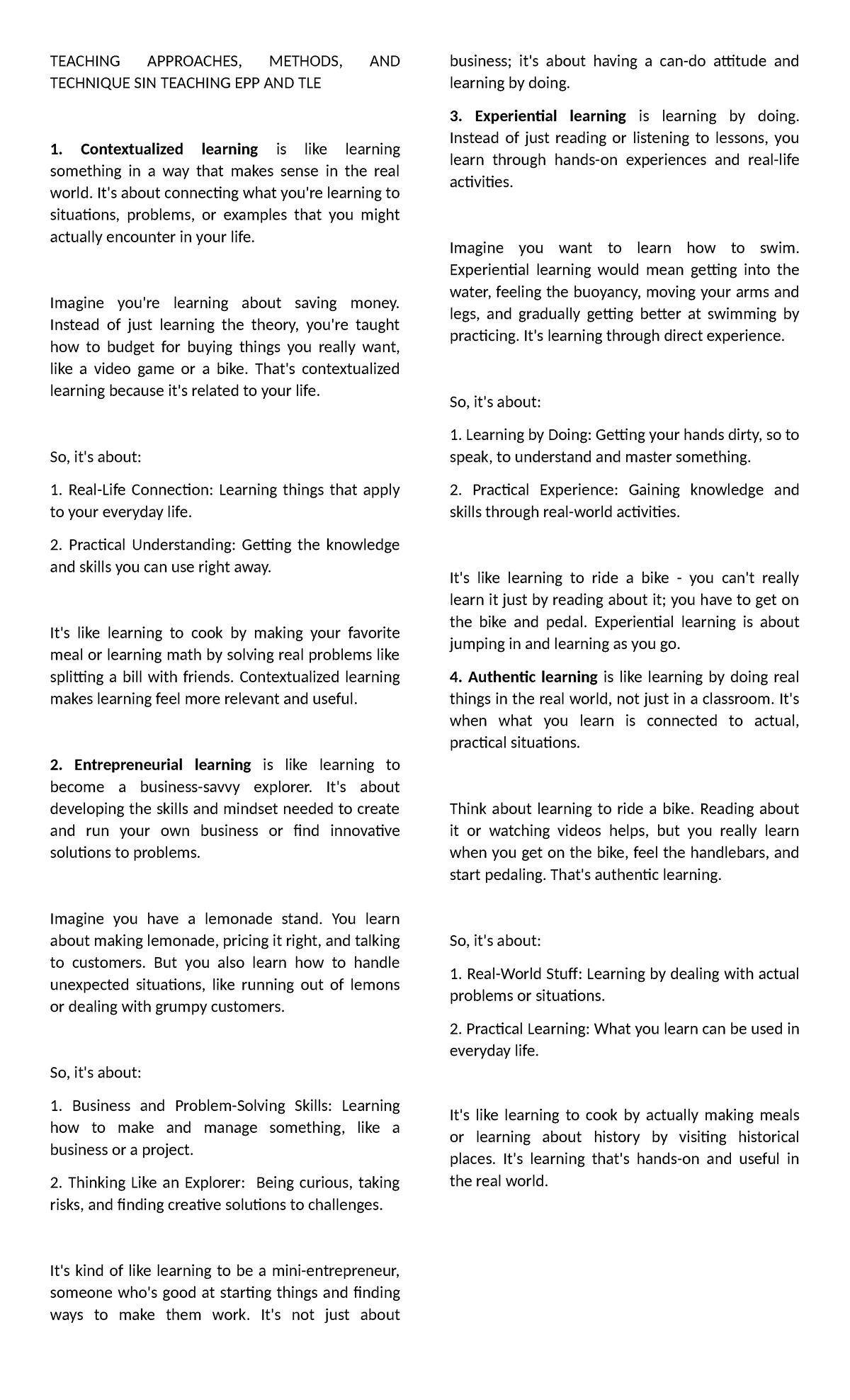 Teaching Approaches - ADWADW - TEACHING APPROACHES, METHODS, AND TECHNIQUE SIN TEACHING EPP AND ...