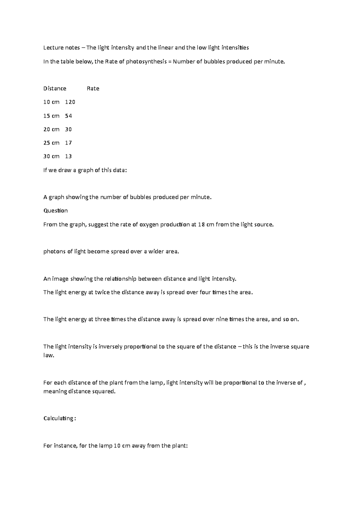 Lecture notes – The light intensity and the linear and the low light ...