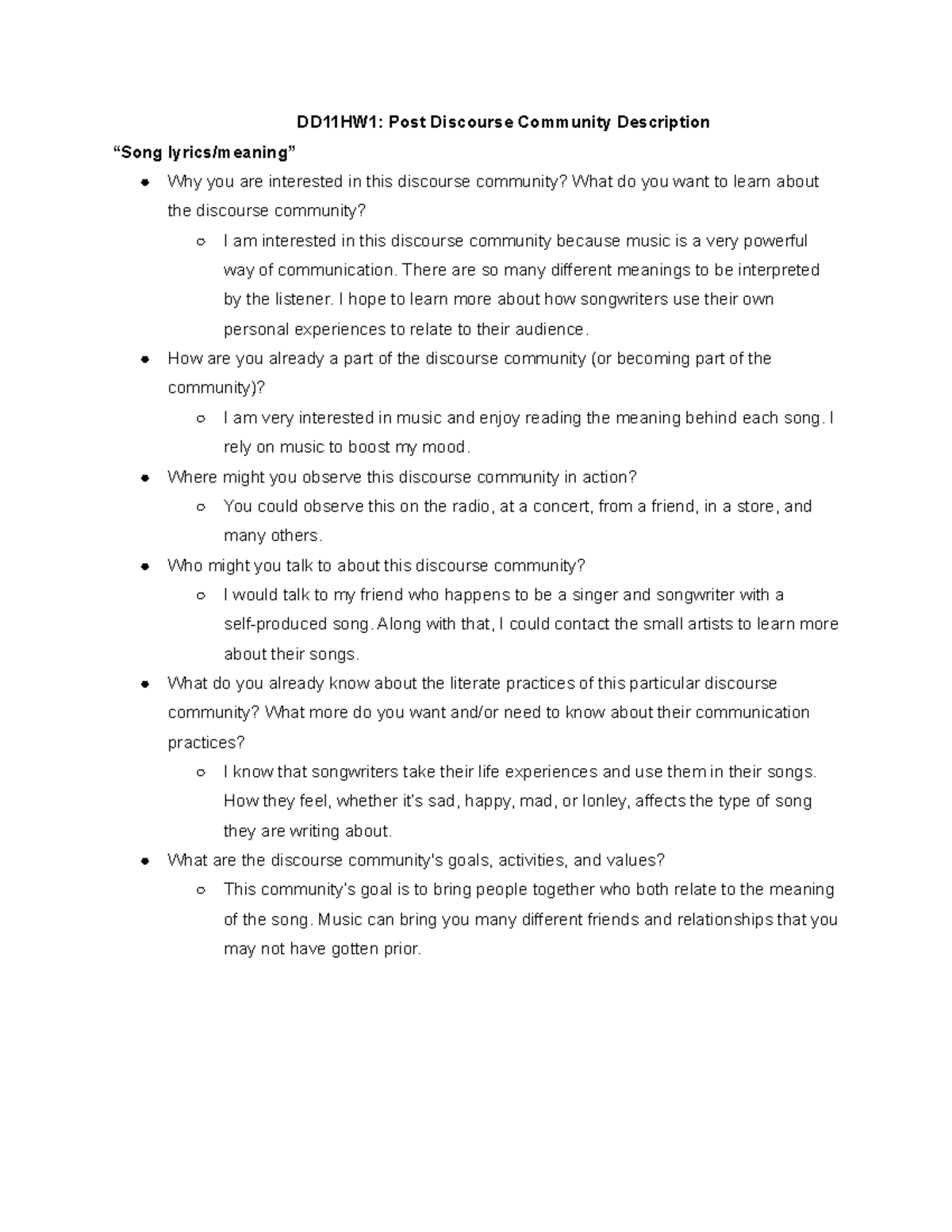 DD11HW1 Post Discourse Community Description - ENGL 101 - UArizona ...