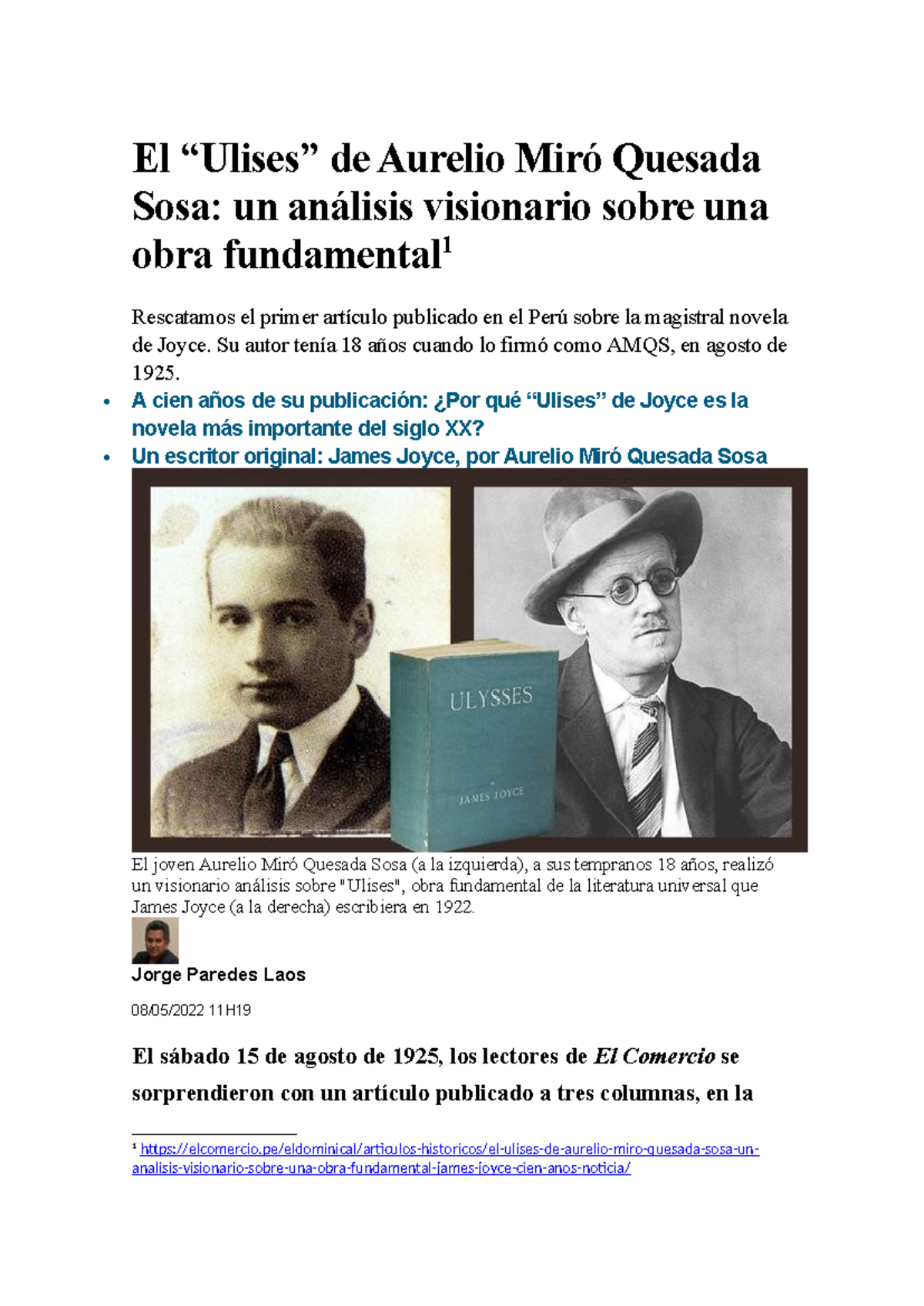 El Ulises de AMQS - Interesante. - El “Ulises” de Aurelio Miró Quesada ...