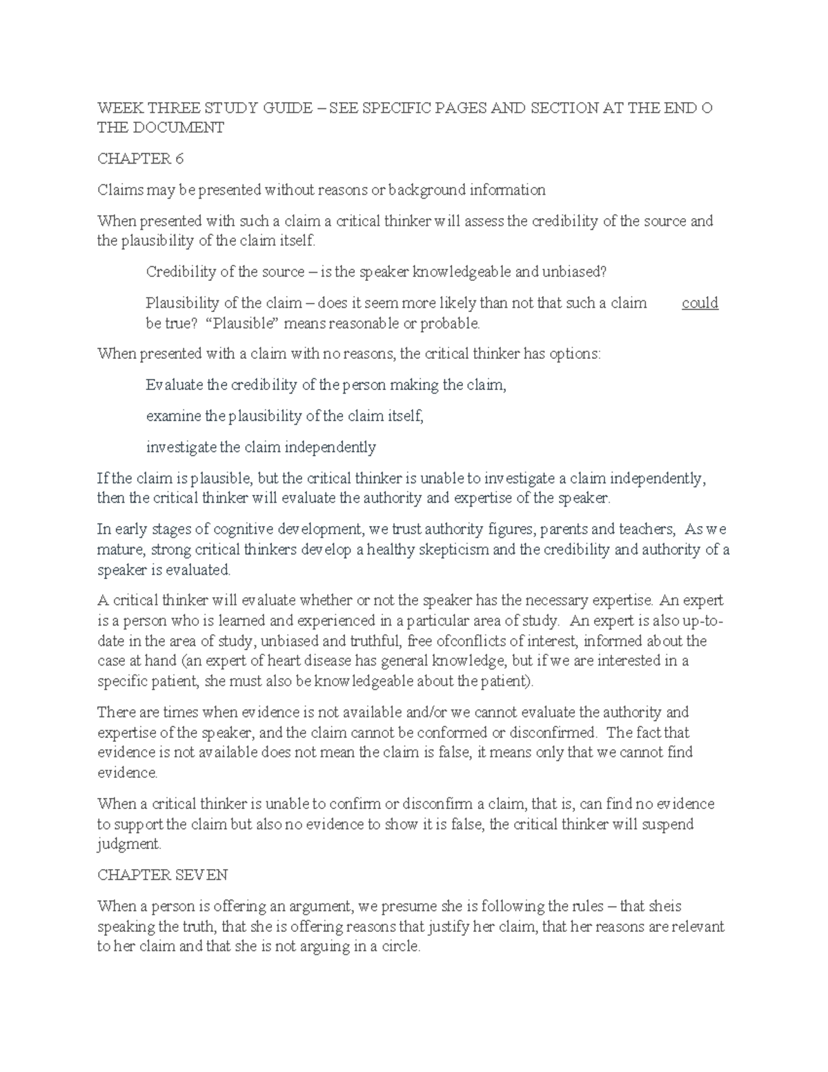 WEEK Three QUIZ Extended Study Guide - WEEK THREE STUDY GUIDE – SEE ...