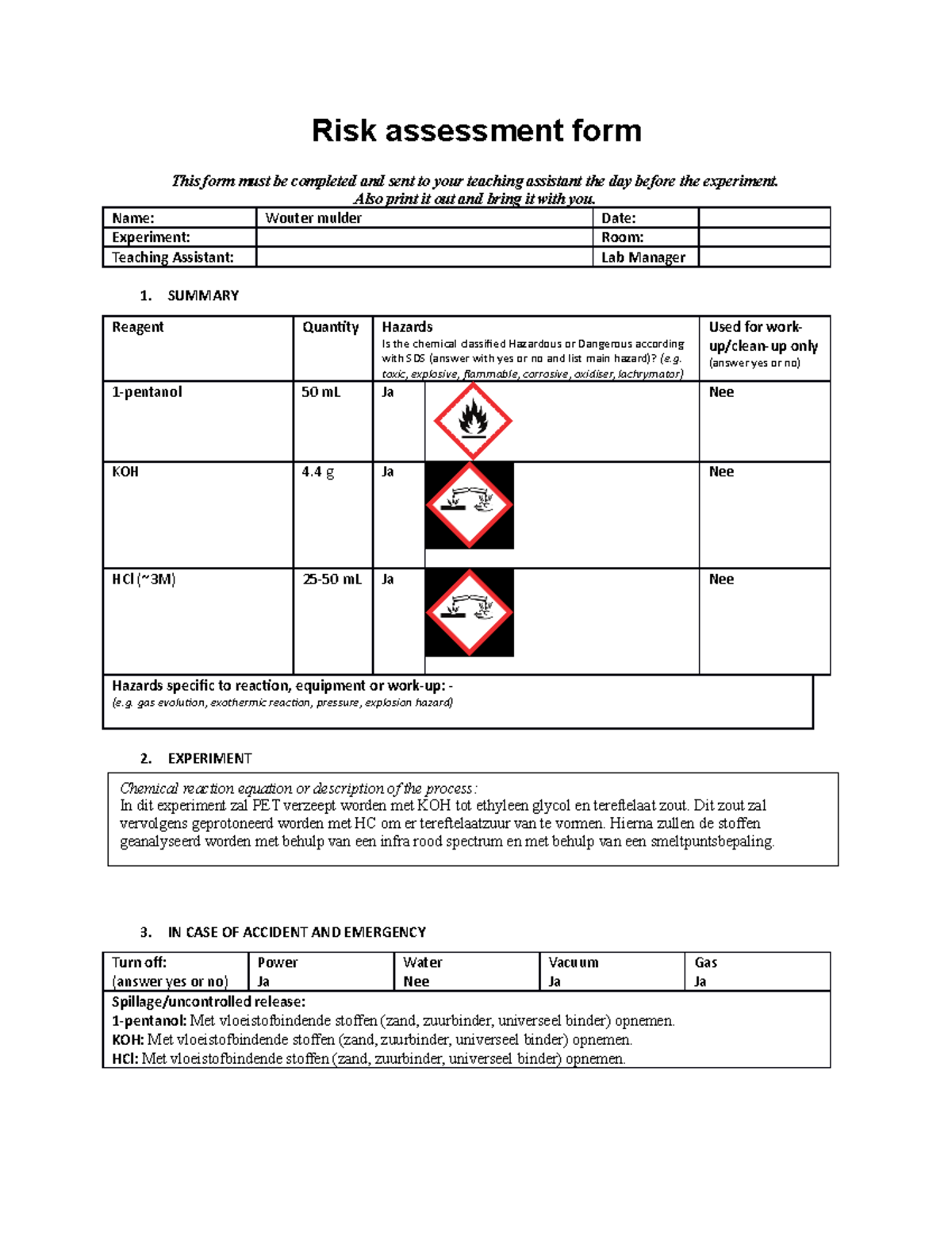 RAF 3a - Rafje - Risk assessment form This form must be completed and ...