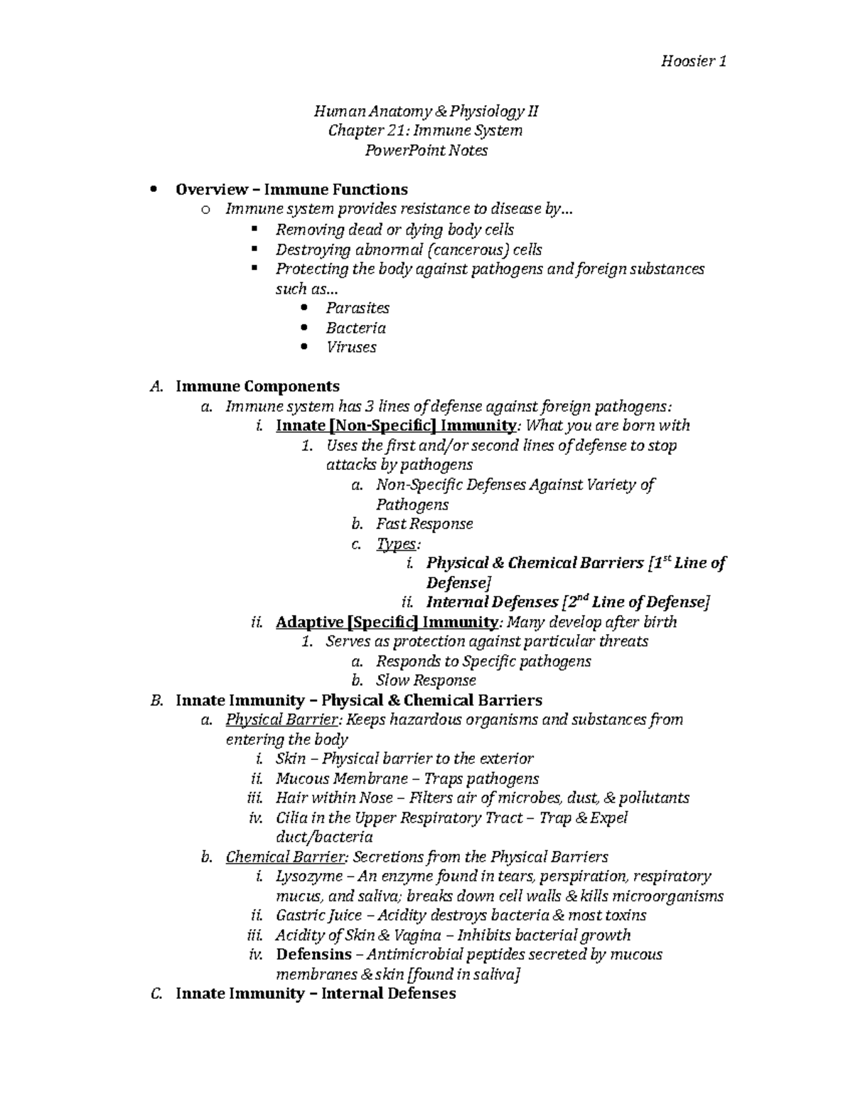Human Anatomy Physiology II Chapter 21: Immune System Overview - Studocu