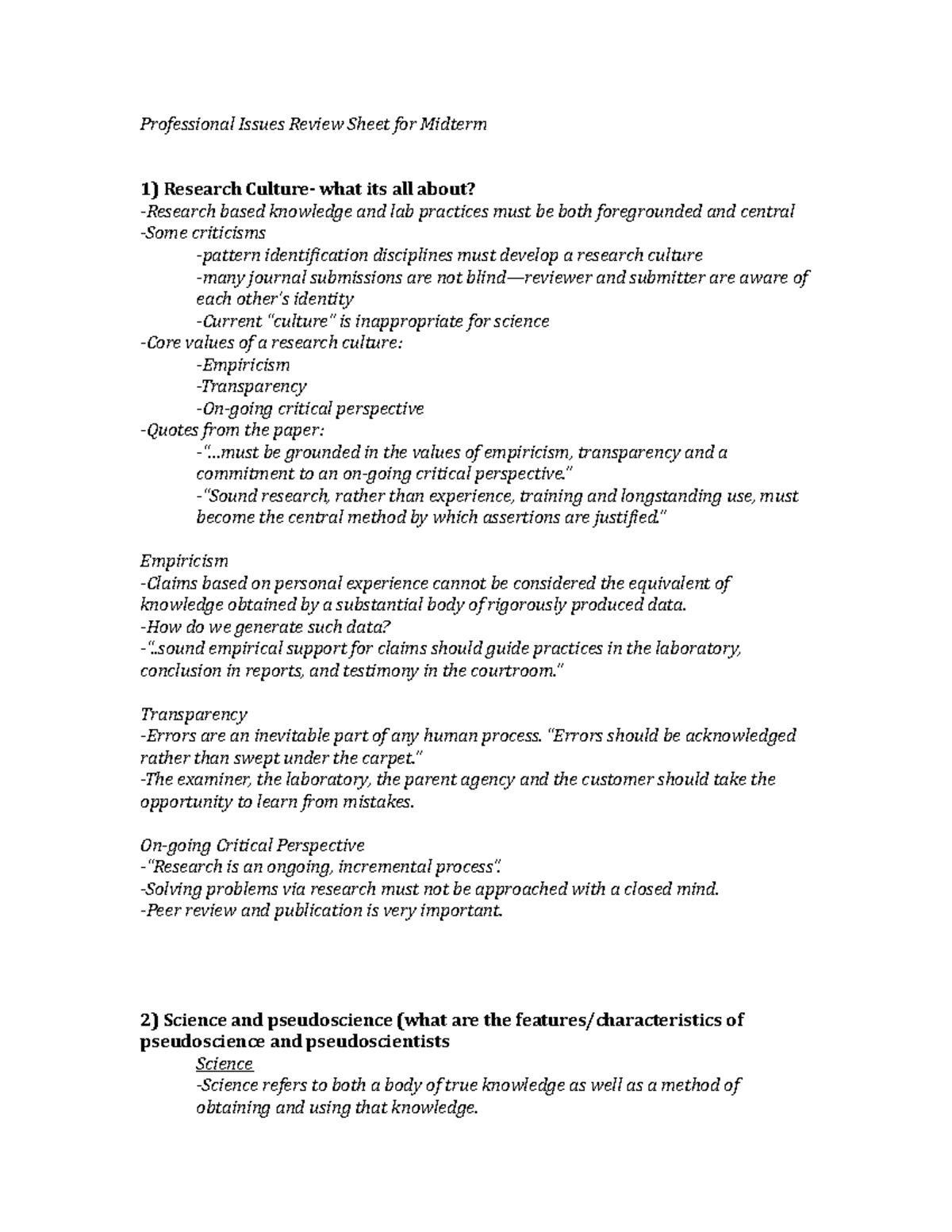 Professional Issues Review Sheet for Midterm - Professional Issues ...