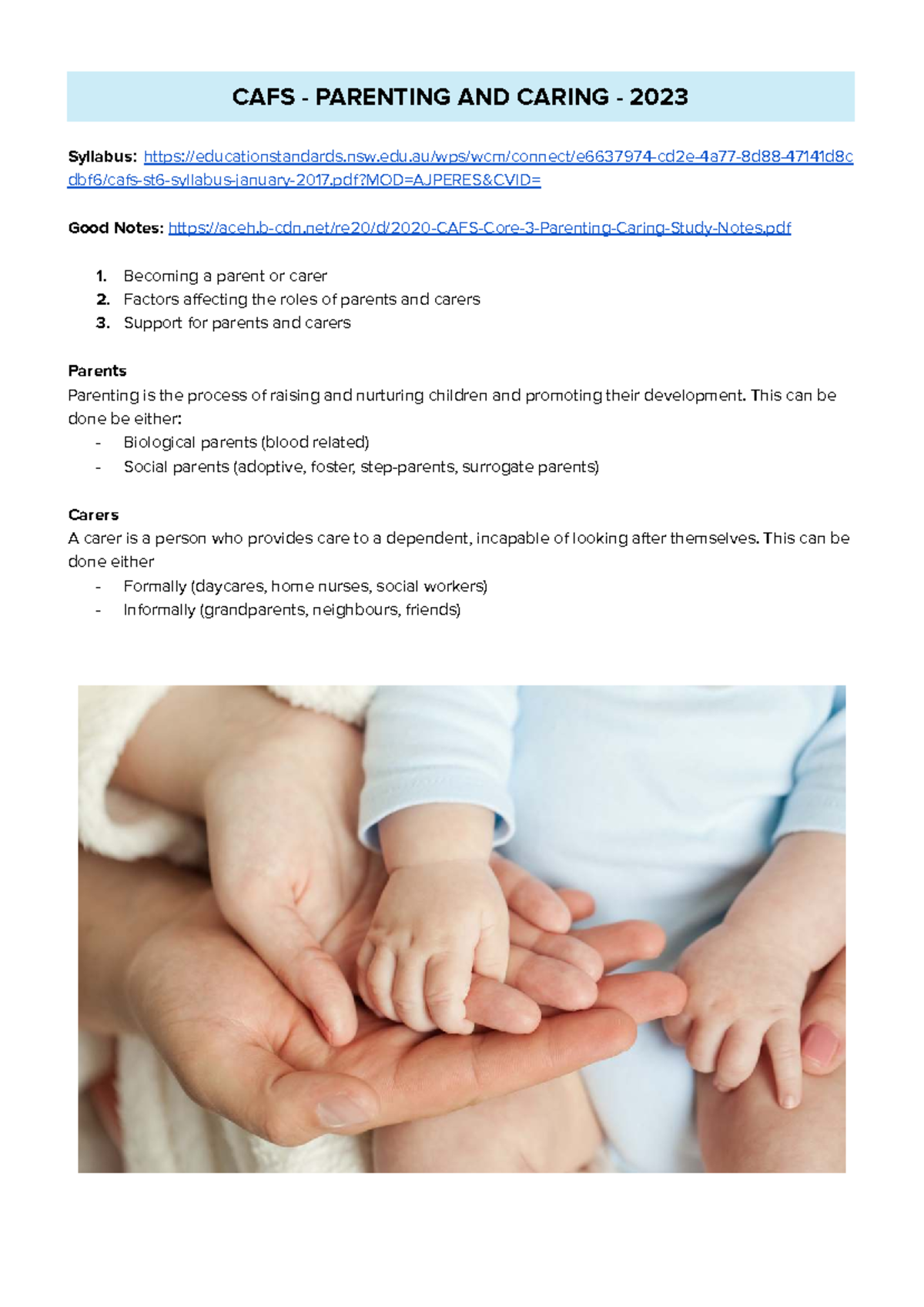 Cafs parenting and caring full notes 6553058 dafb43 - CAFS - PARENTING ...