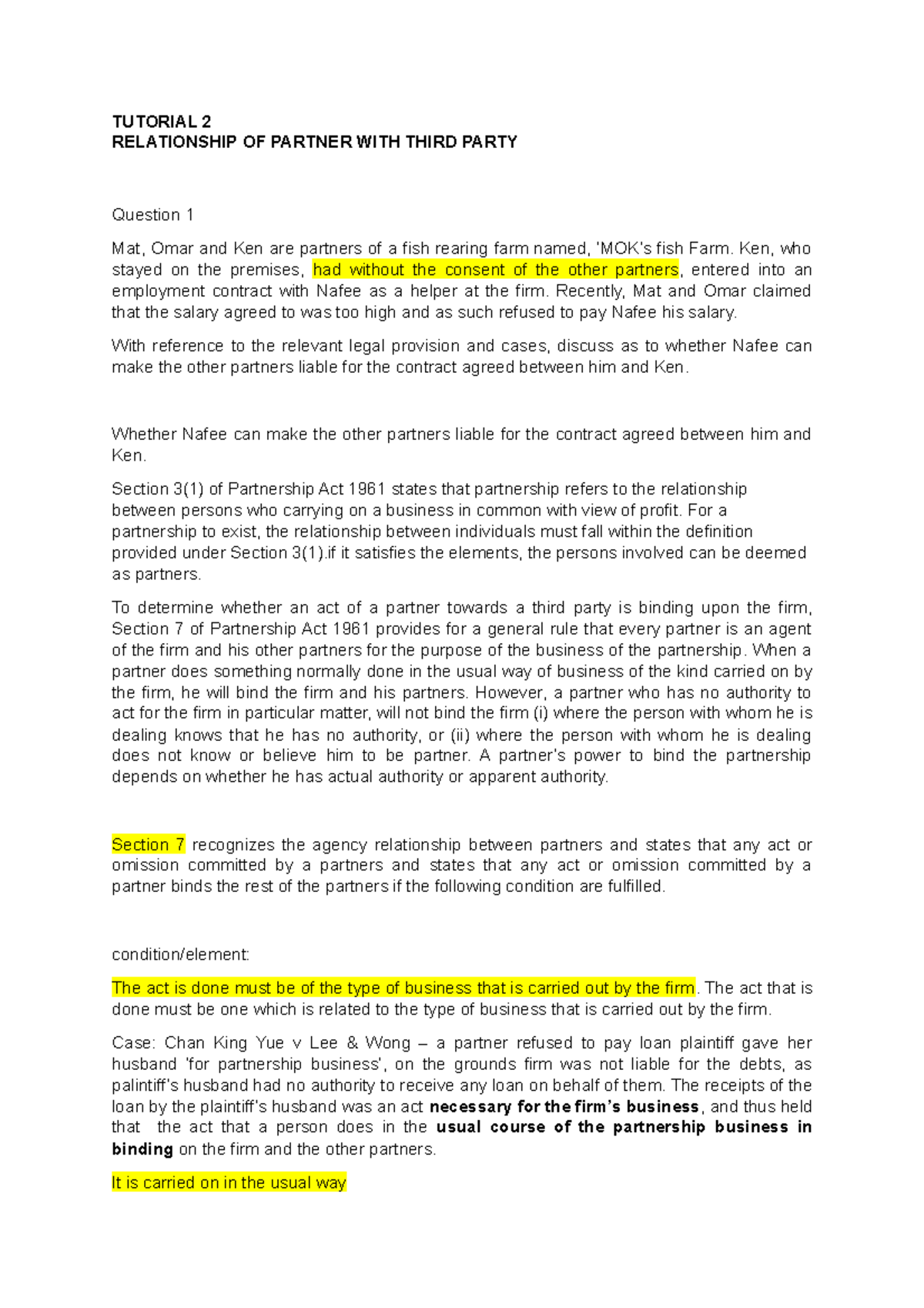 Tutorial 2 Partnership AND Third Party - TUTORIAL 2 RELATIONSHIP OF ...