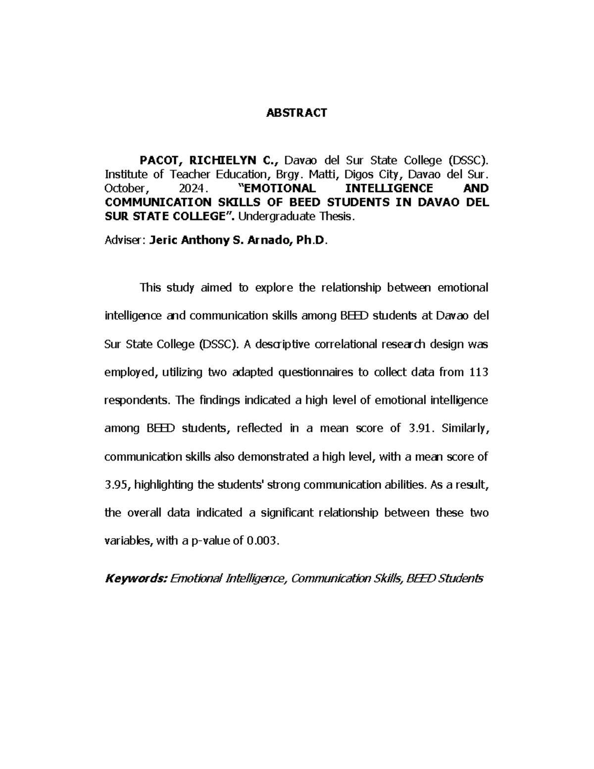 Preliminary PAGE Richieee - i ABSTRACT Institute of Teacher Education ...