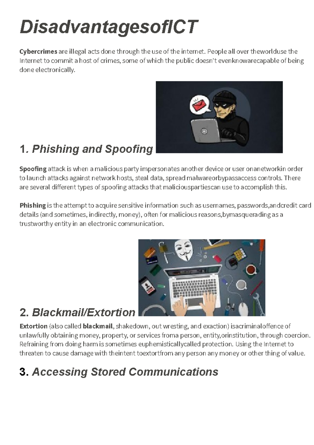 Disadvantages of ICT - ... - DisadvantagesofICT Cybercrimes are illegal ...