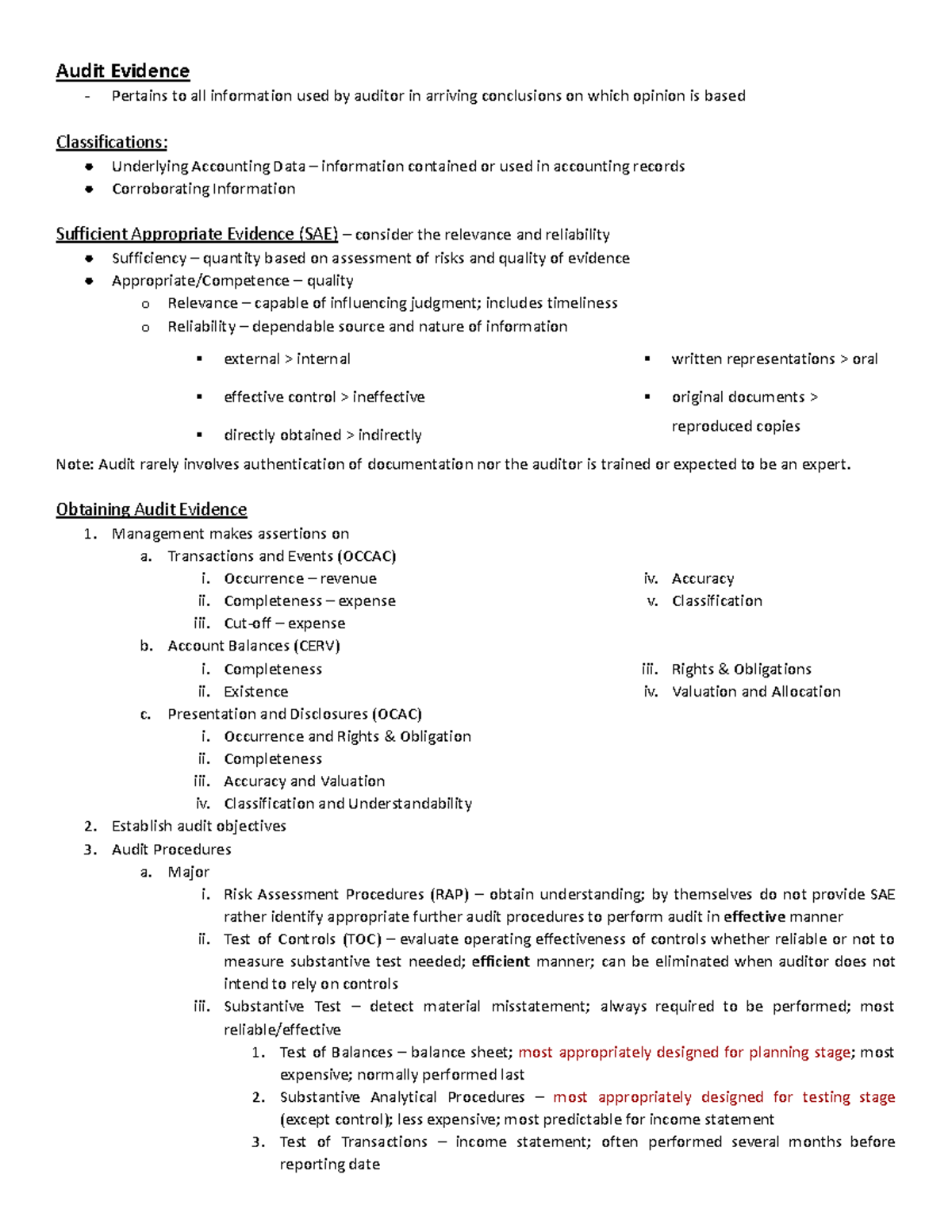 K. Evidence and Substantive Test - Audit Evidence - Pertains to all ...