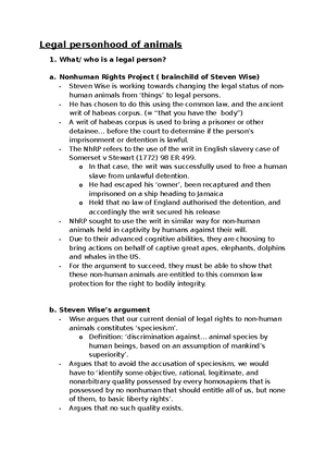 Legal personhood of animals - What/ who is a legal person? a. Nonhuman ...