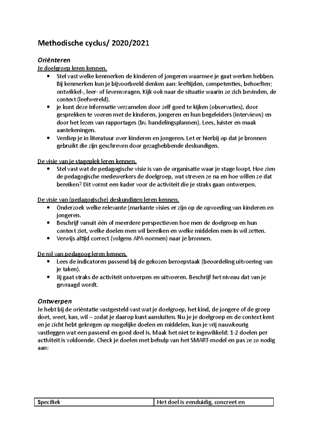 Methodische cyclus - Stel vast welke kenmerken de kinderen of jongeren ...