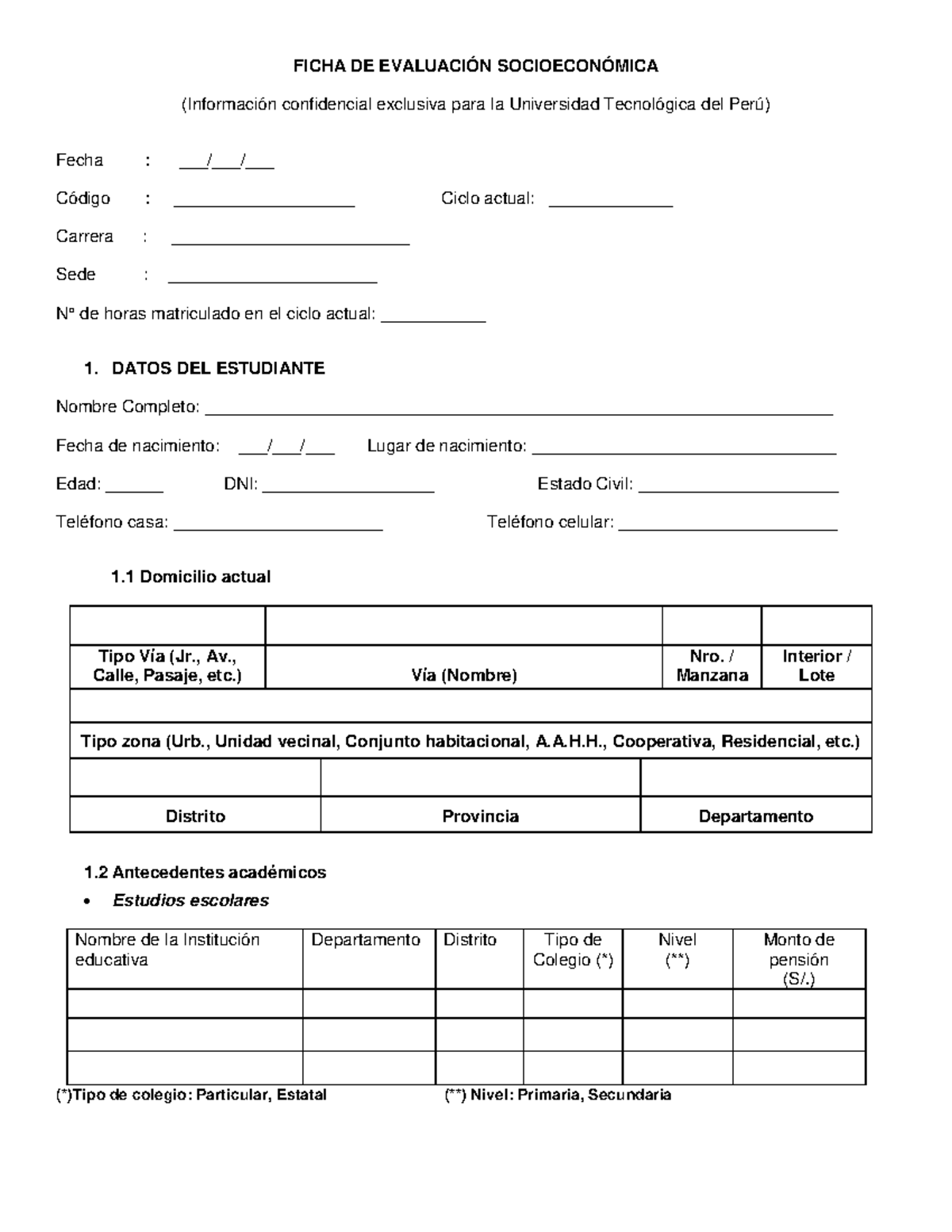 Ficha DE Evaluaci N Socioecon MICA 2018-3 090418 - FICHA DE EVALUACIÓN SOCIOECONÓMICA ...
