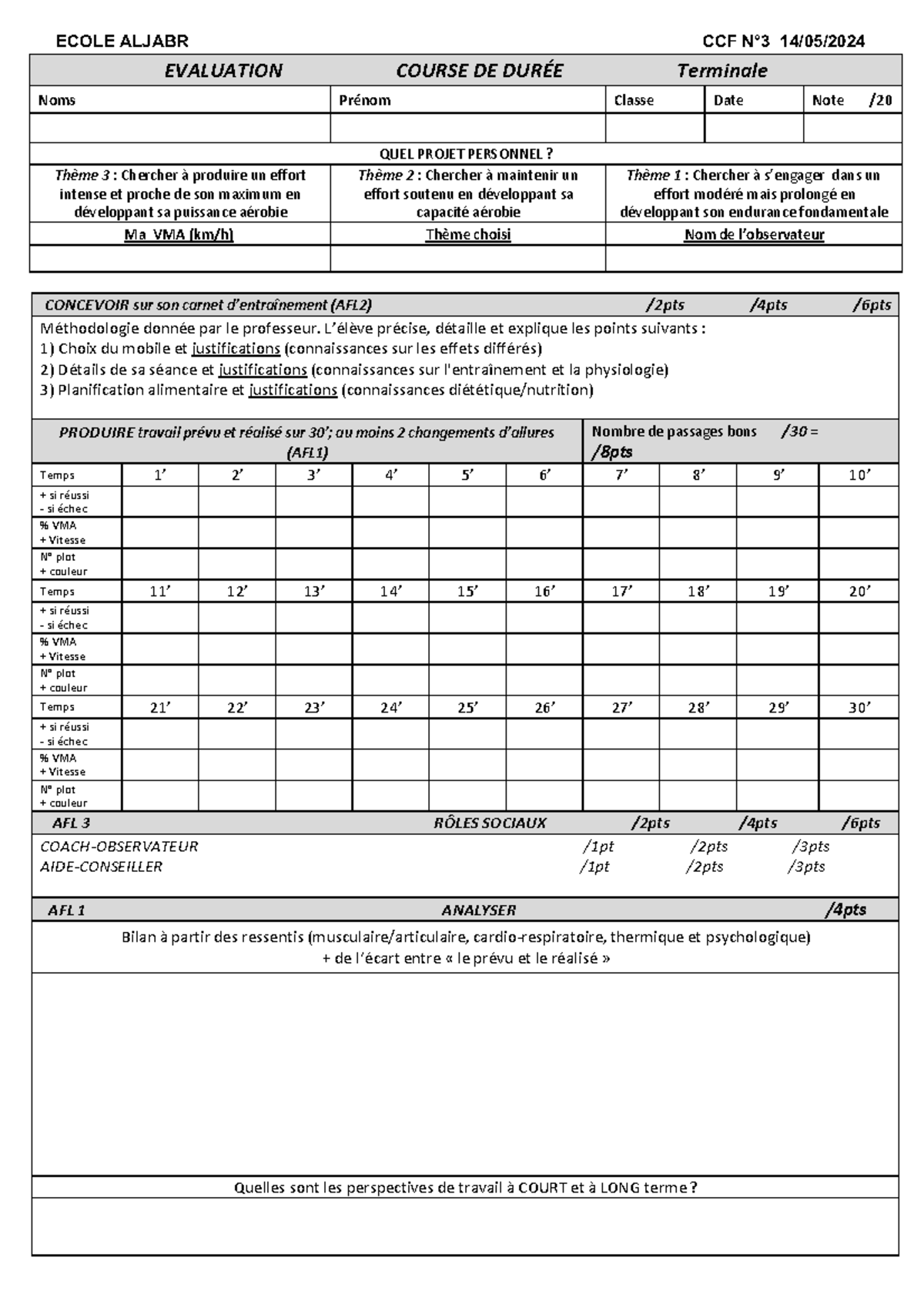 Fiche d'observation élève CCF CDD - ECOLE ALJABR CCF N°3 14/05 ...