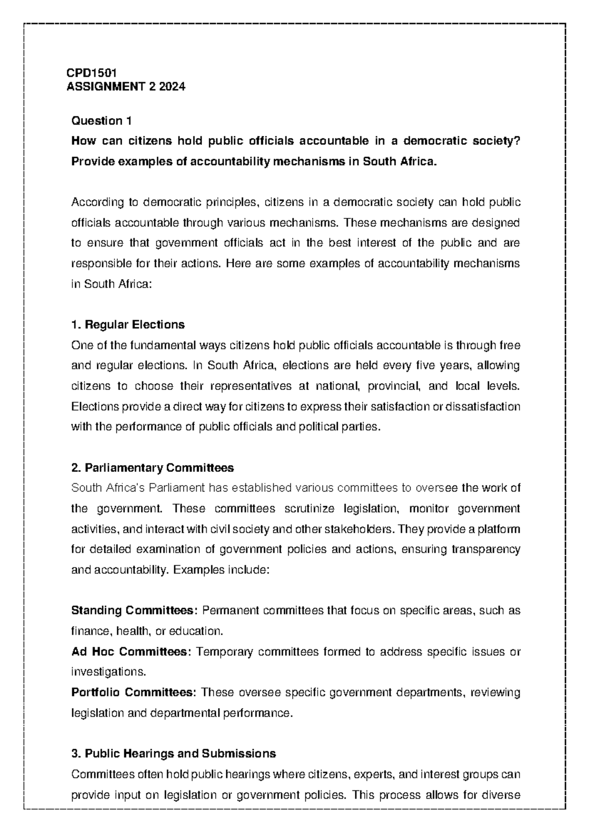 CPD1501 Assignment 2 Semester 2 2024 - CPD ASSIGNMENT 2 20 24 Question ...