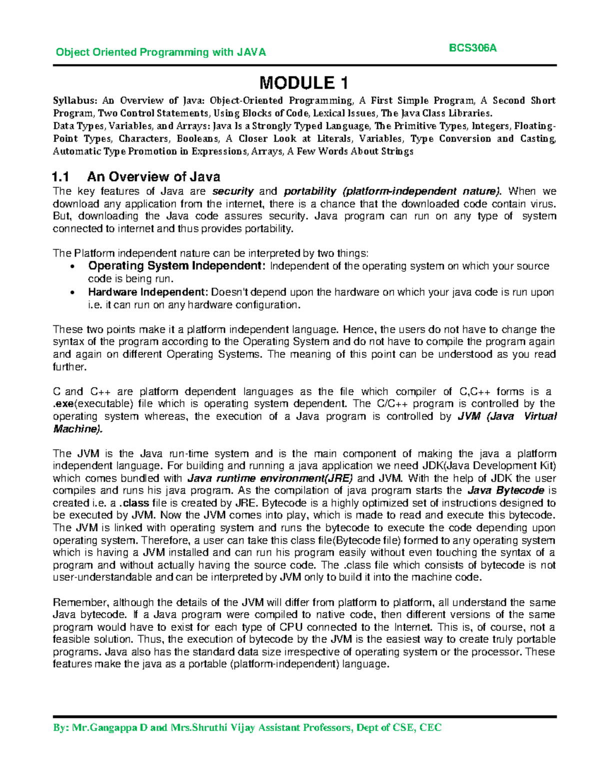 Java 1 Java 2 merged - notes - MODULE 1 Syllabus: An Overview of Java ...