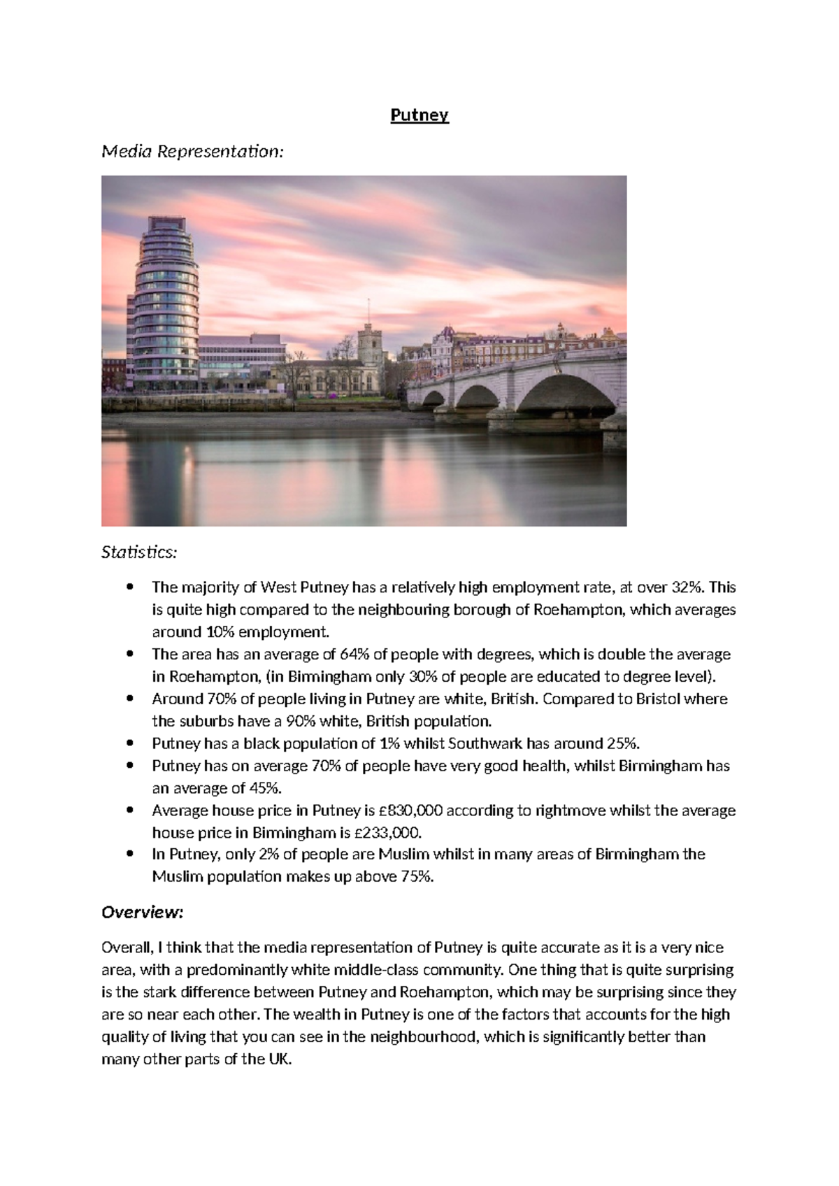 Putney Case Study - Putney Media Representation: Statistics: The ...