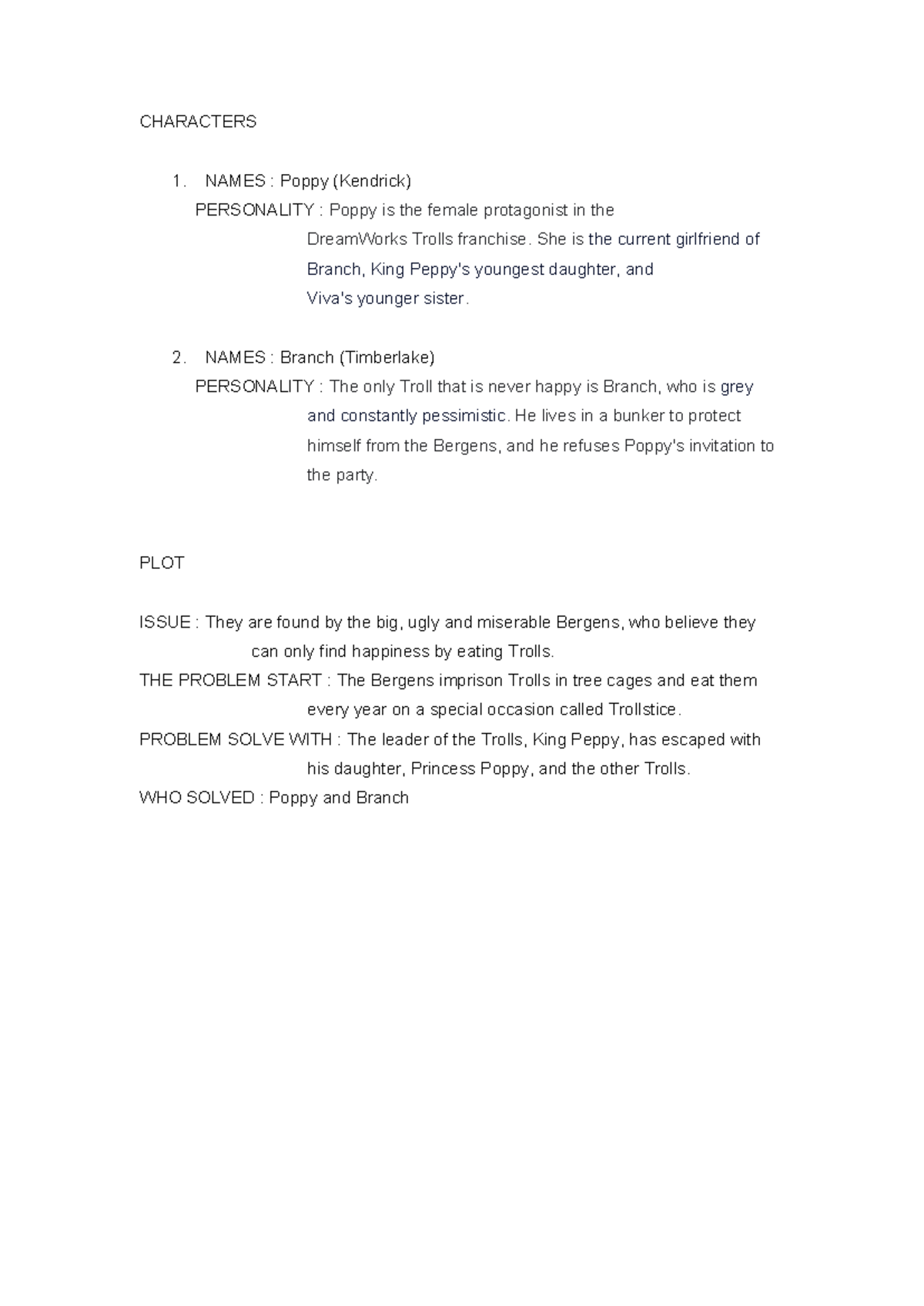 Characters - HOPE WILL HELP YOU - CHARACTERS NAMES : Poppy (Kendrick) PERSONALITY : Poppy is the ...