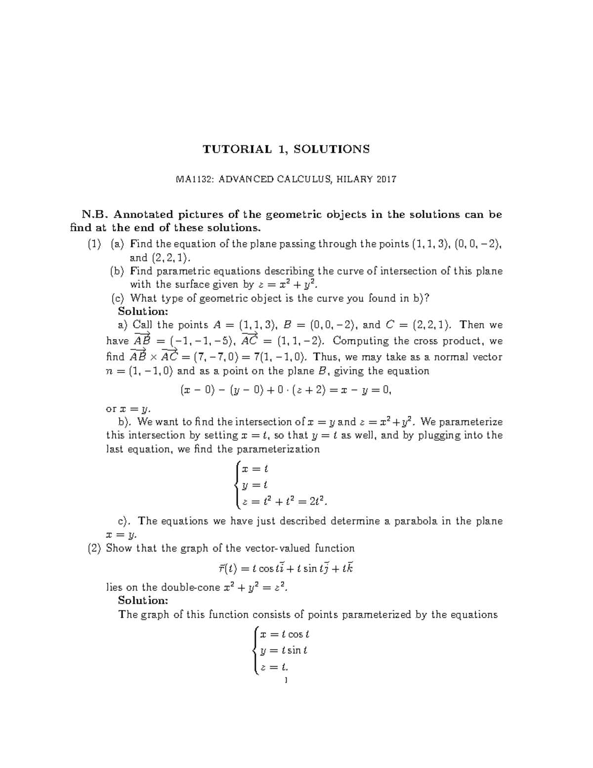 ACT1S - MAT1132 - TUTORIAL 1, SOLUTIONS MA1132: ADVANCED CALCULUS ...