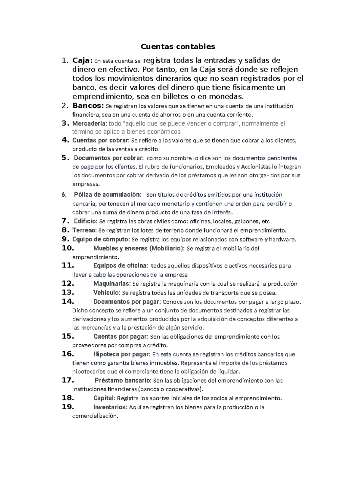 Cuentas contables - Caja: En esta cuenta se registra todas la entradas ...