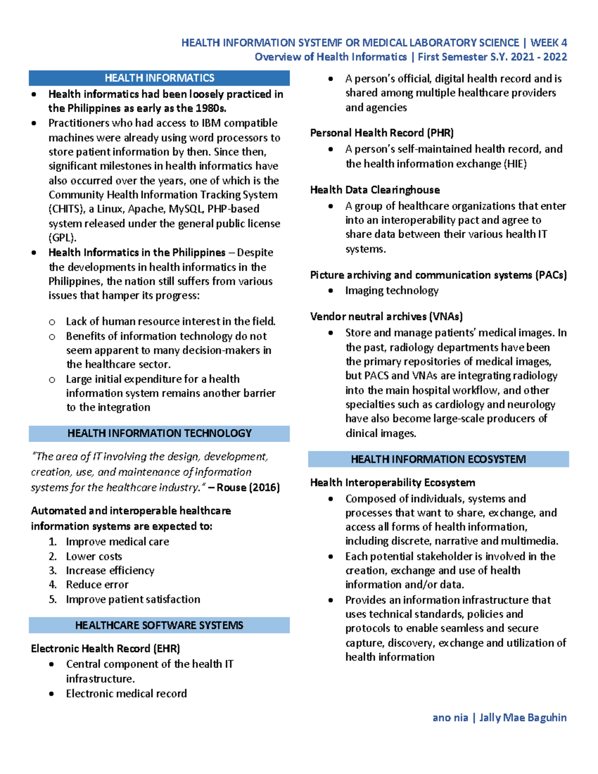 WEEK 4 ICTM Transes Overview of Health Informatics - HEALTH INFORMATION ...