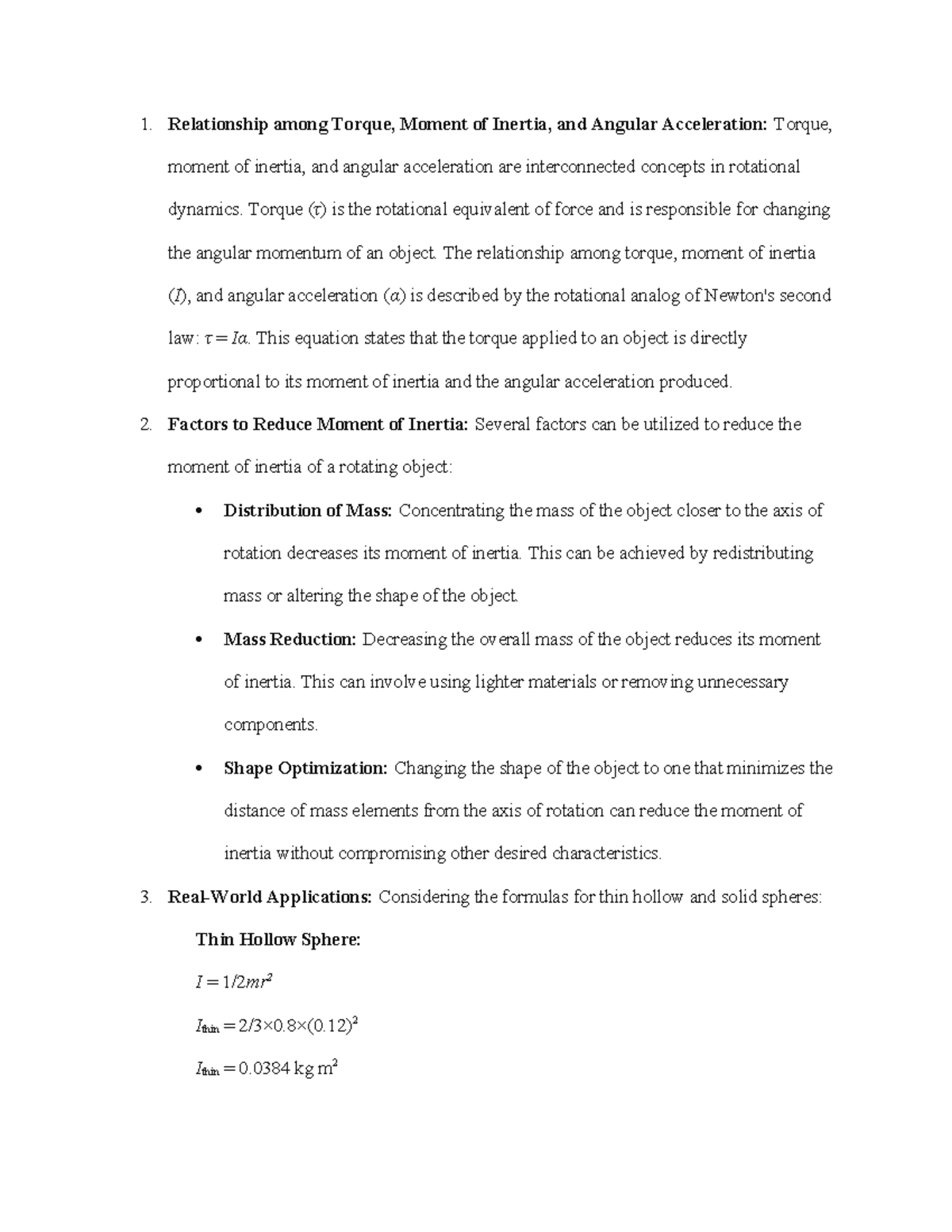 Discussion 10 - Relationship among Torque, Moment of Inertia, and ...
