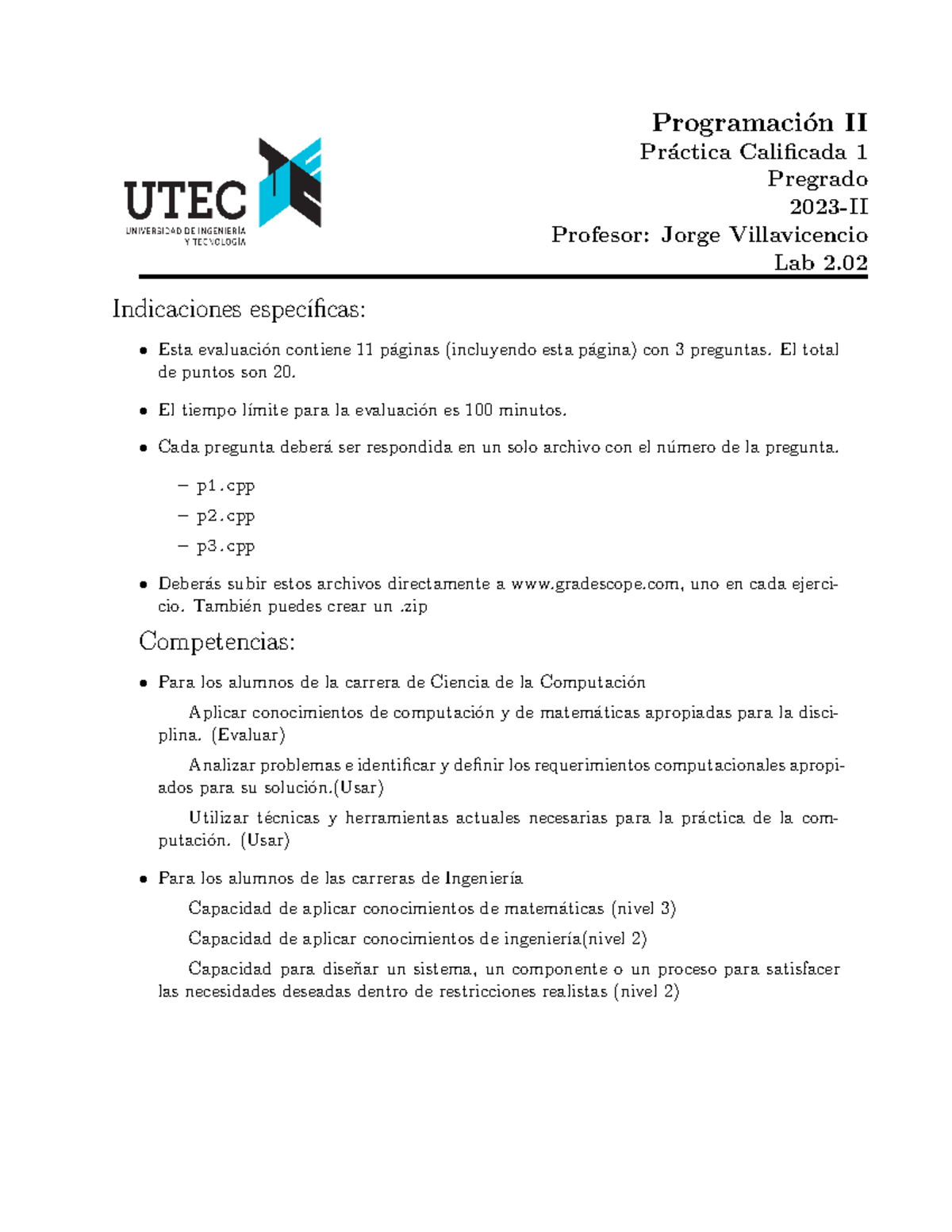PC Programacion II 2023 II - Programaci ́on II Pr ́actica Calificada 1 ...