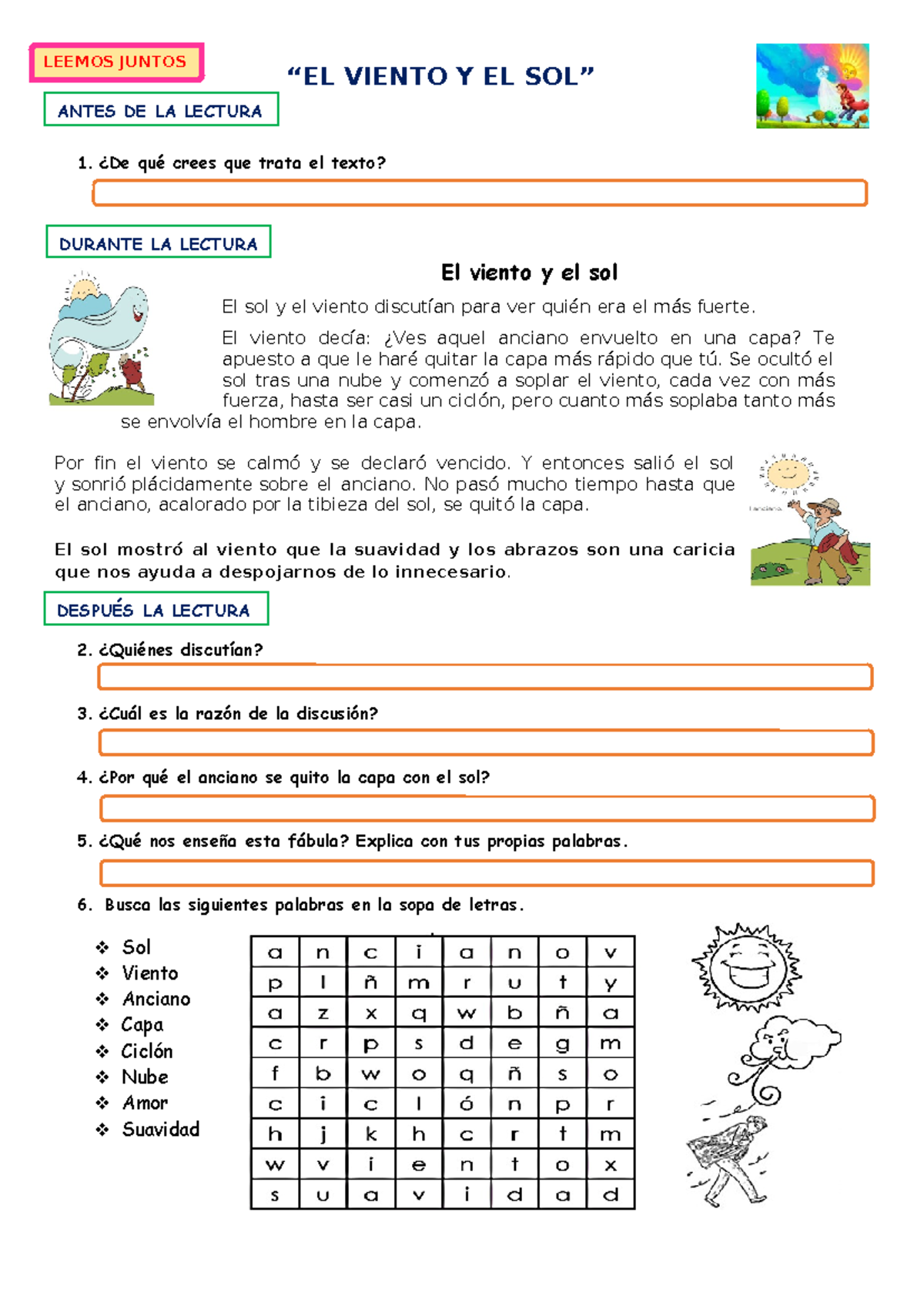 PLAN Lector El viento y el sol - “EL VIENTO Y EL SOL” 1. ¿De qué crees ...