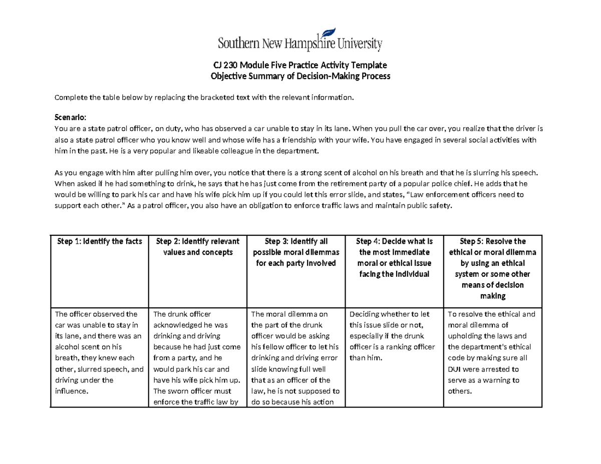 Discretion in criminal justice mod 5-1 - CJ 230 Module Five Practice ...