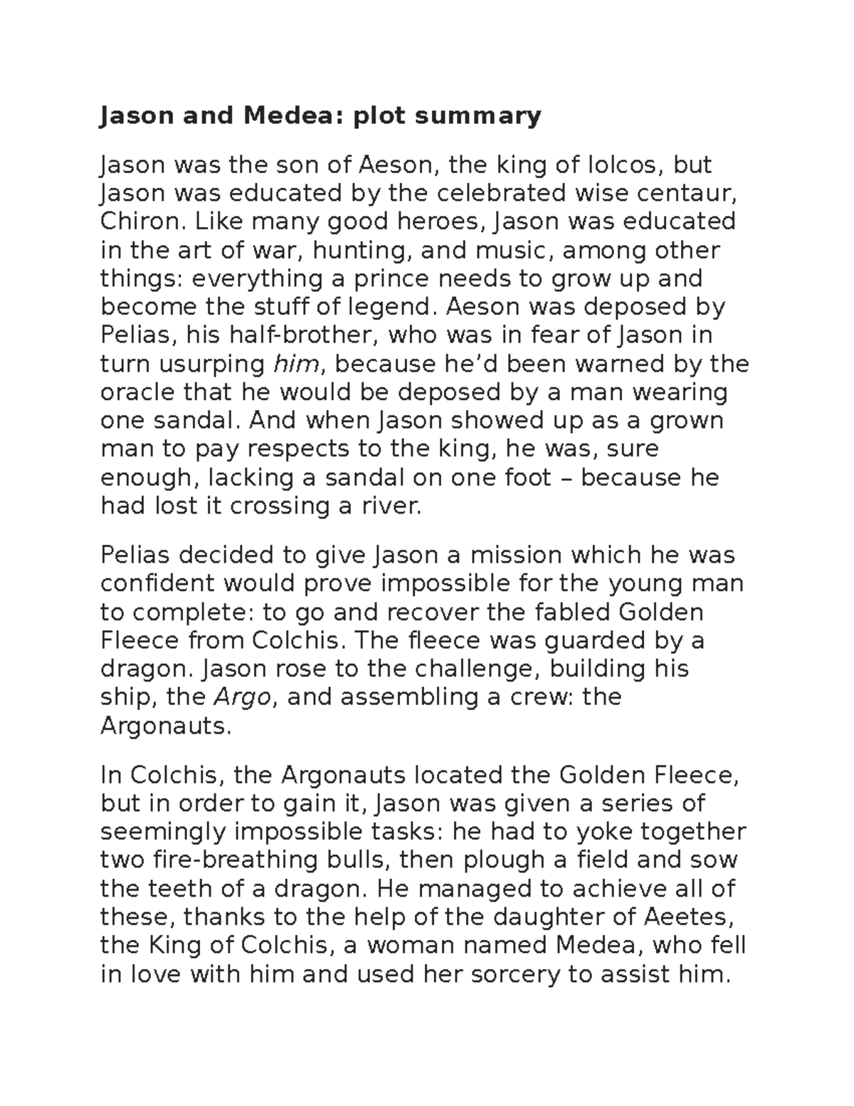 Jason and Medea - Summary Media and Journalism - Jason and Medea: plot ...