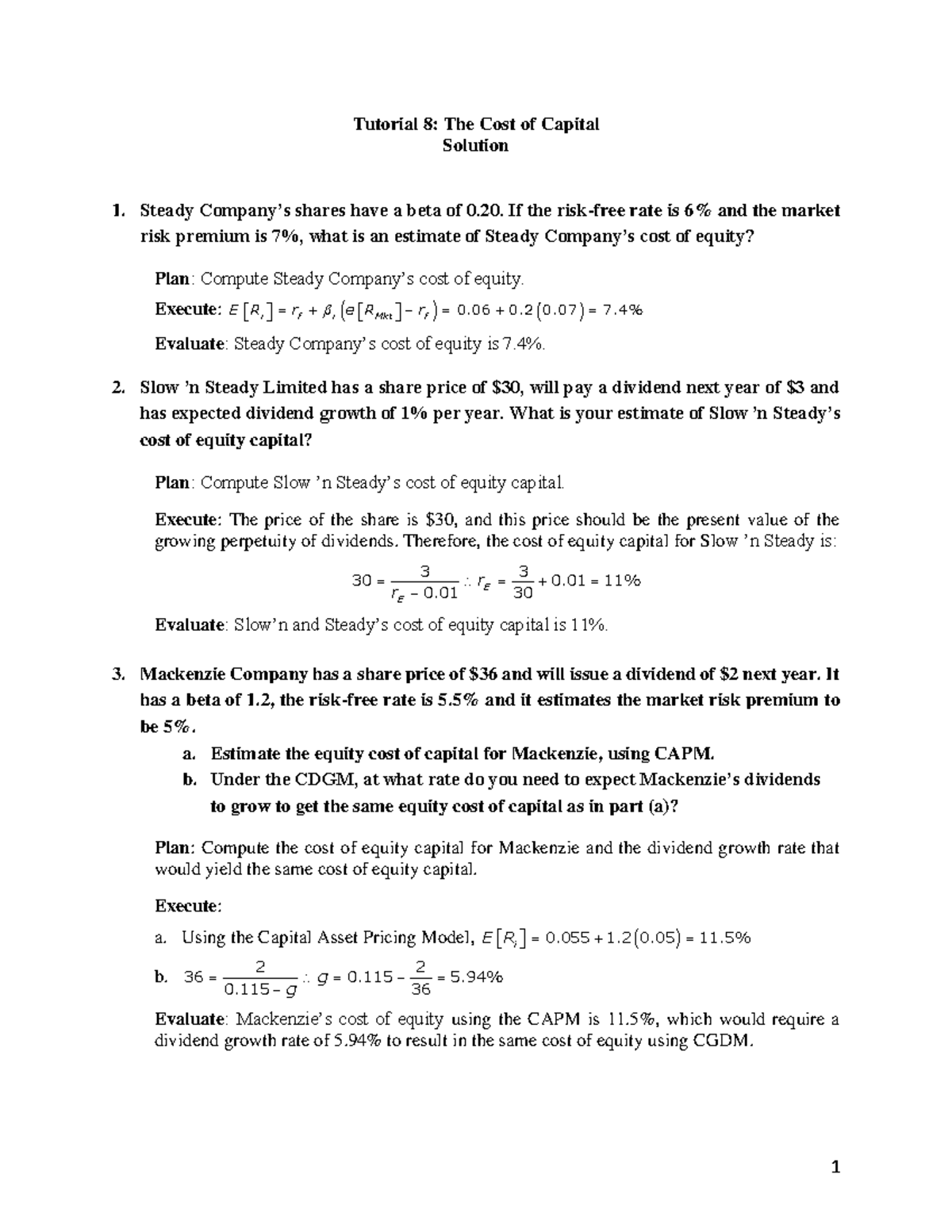 8 WACC solution - Tutorial answer - Warning: TT: undefined function: 32 ...