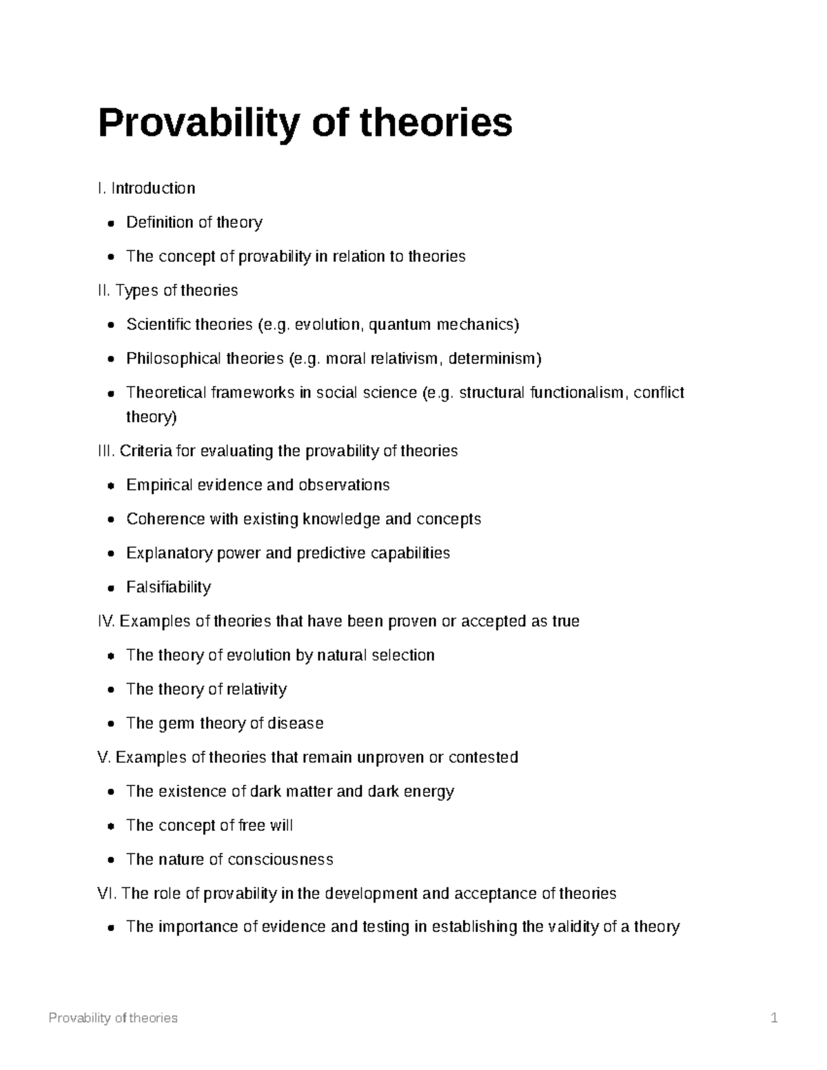 Provability of theories - Introduction Definition of theory The concept ...