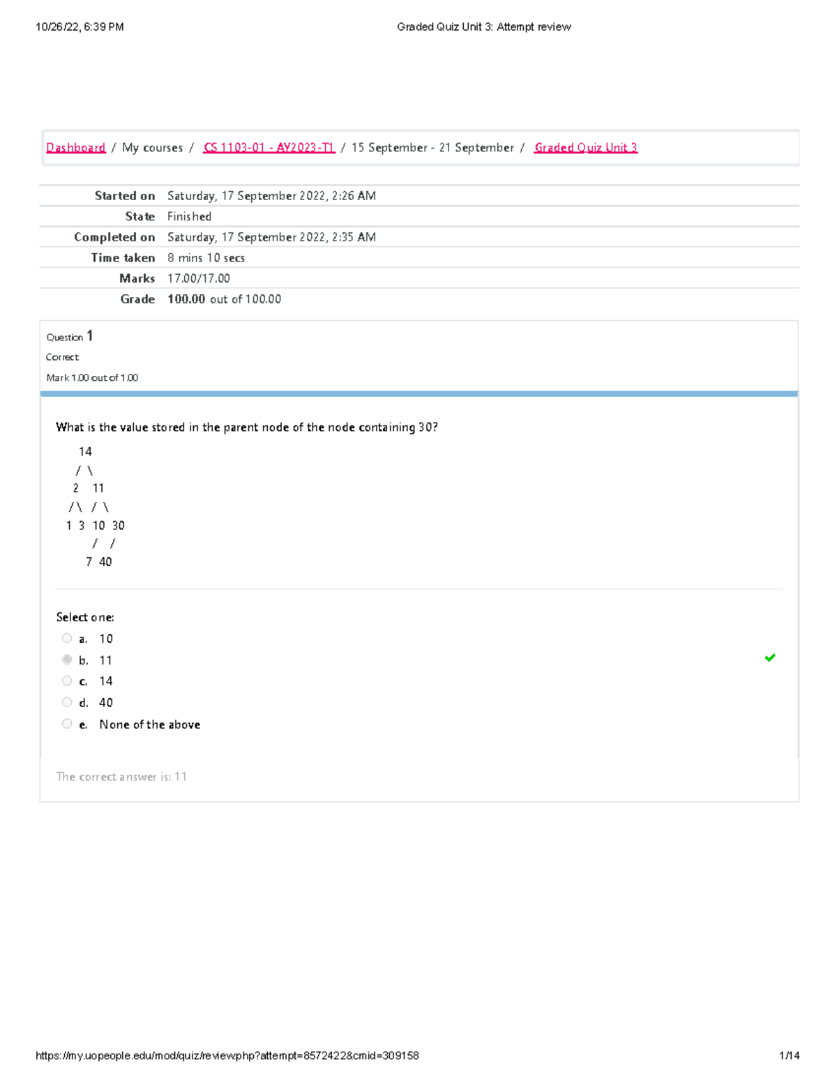 CS1103 Graded Quiz Unit 3 - Started on Saturday, 17 September 2022, 2: ...