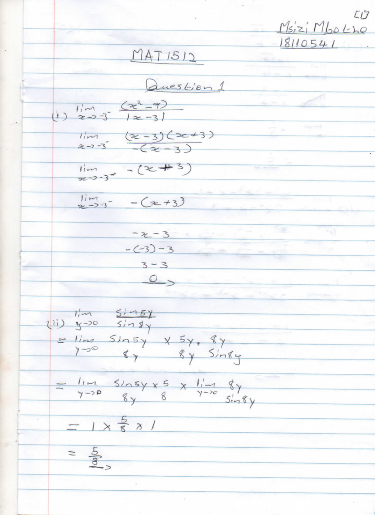Msizi-1512 exam - Summary Calculus A - [i] Msizi Mbothe 18110541 MAT ...