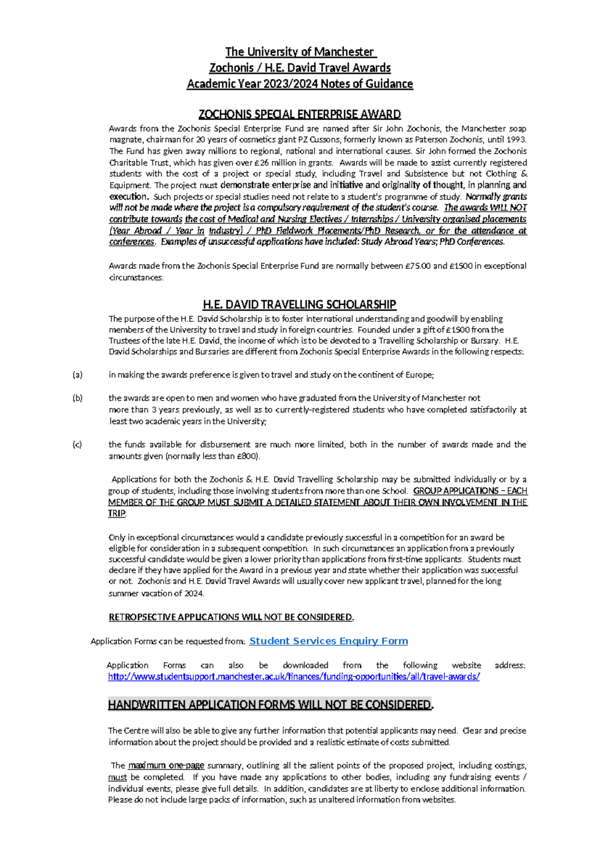 Travel Award Regulations 2023-2024 Academic Year - The University of ...